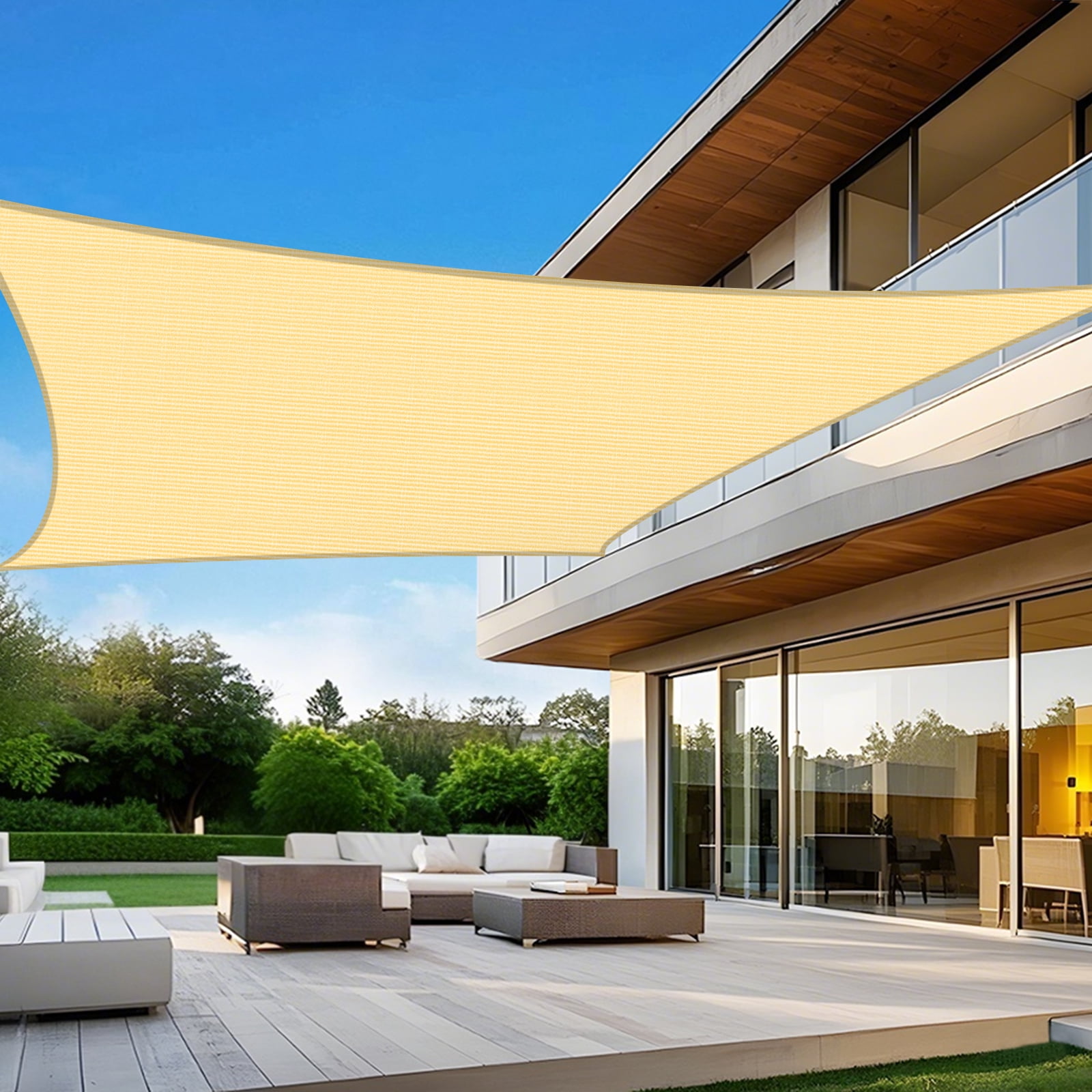 NAWAY 6'X10'Beige Rectangular Sun Shade Sail – HDPE 95% UV Block ...