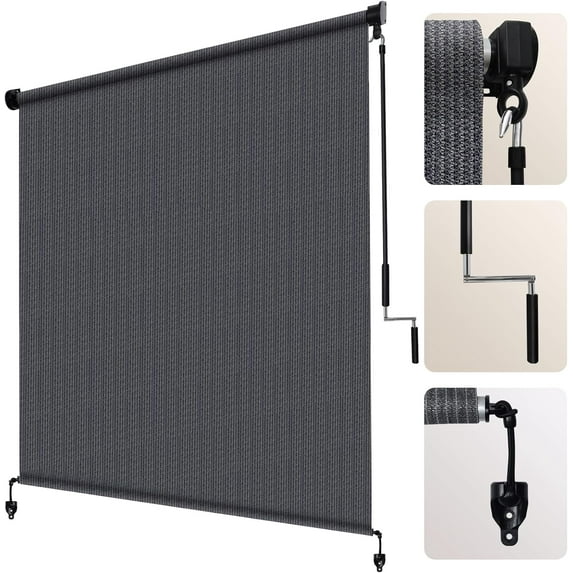 NAWAY 10' W x 8' H 220 GSM HDPE Fabric Cordless Outdoor Roller Shades ...