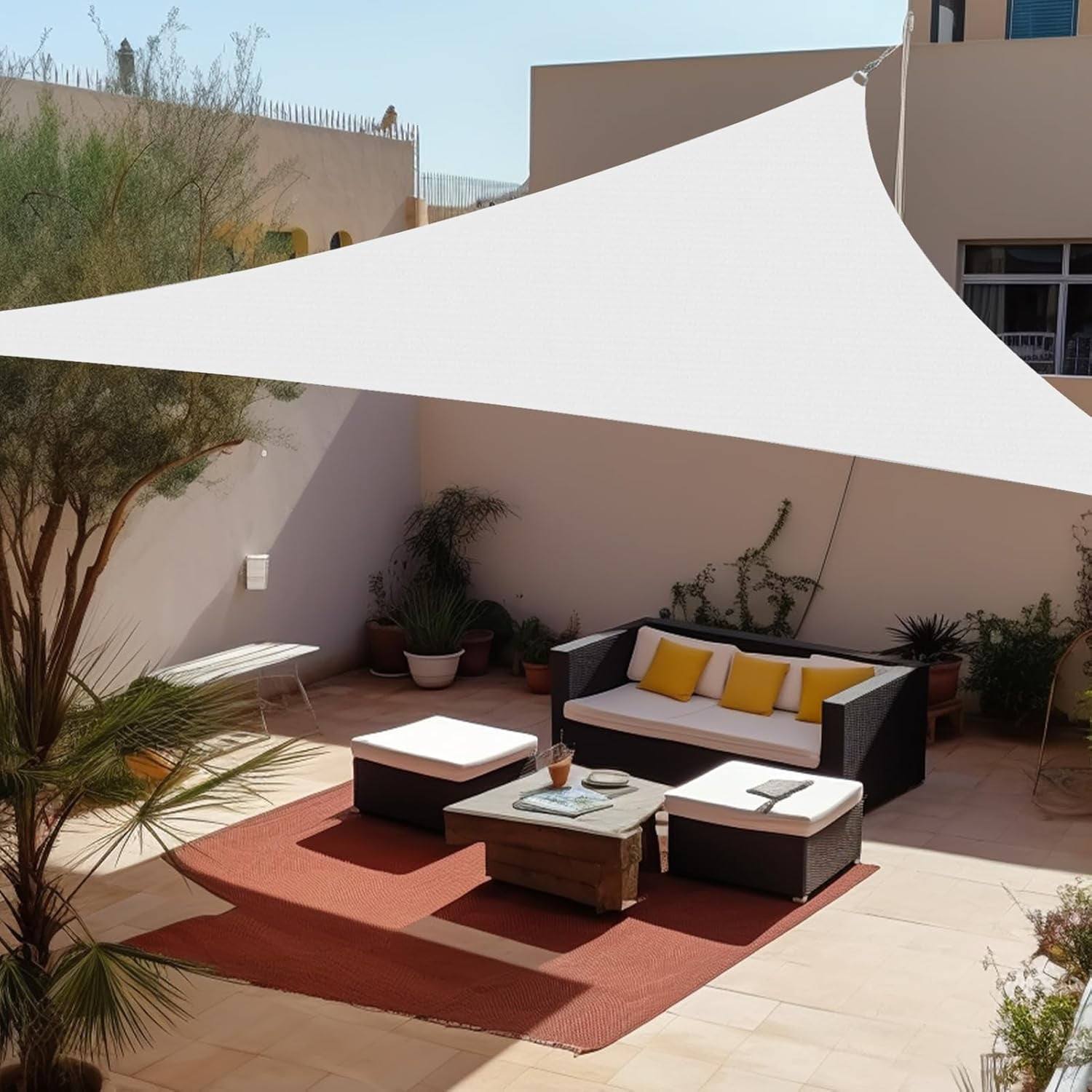 NAWAY Triangle Custom Sun Shade Sail 24'X24'X33.9' Permeable Canopy Sand for Patio Garden Yard ...