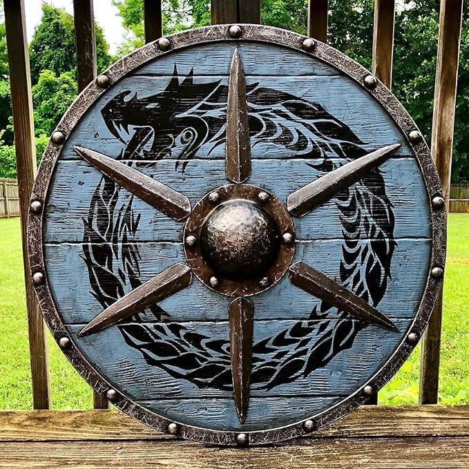 NAWAZISH COLLECTABLES Wooden & Steel Medieval Battle Shield, 24" Round ...