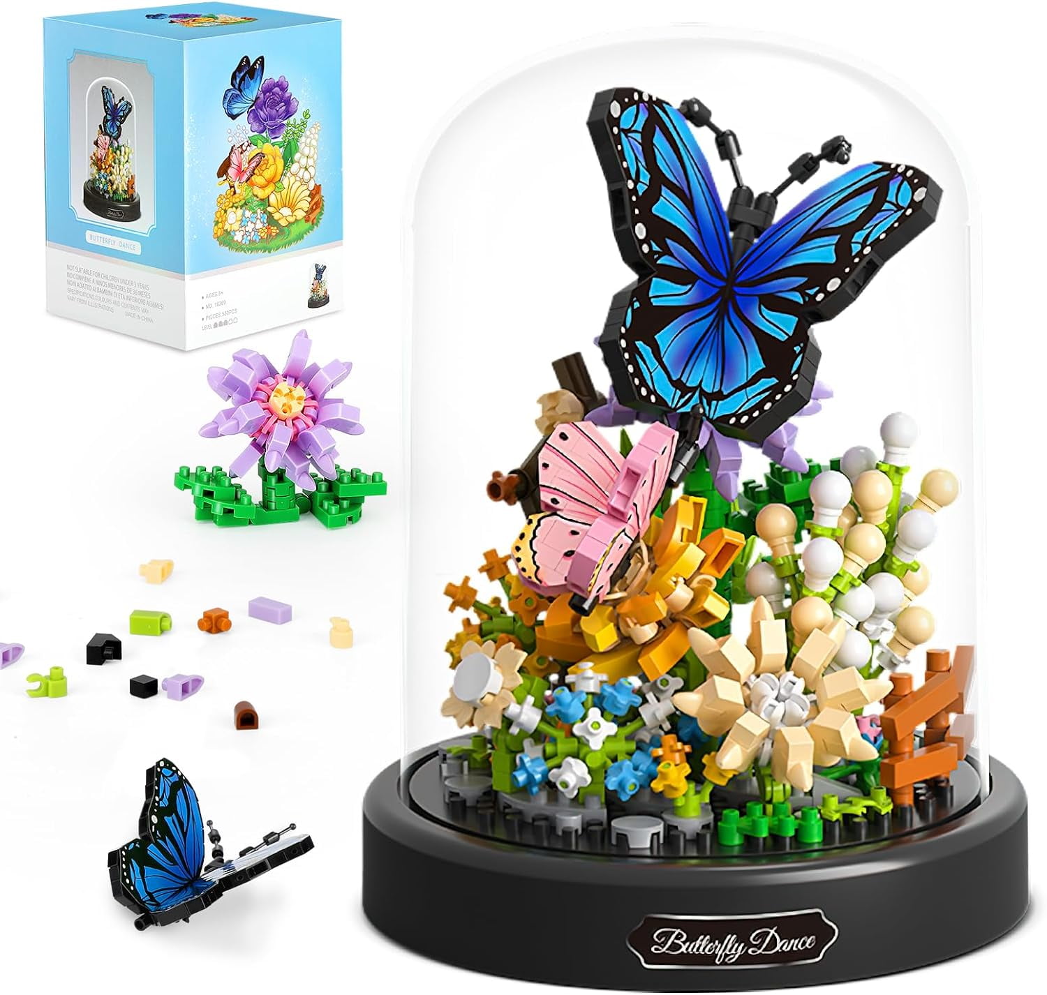 NAYIHOOP Blue Butterfly Flowers Bouquet Building Sets Animals for ...