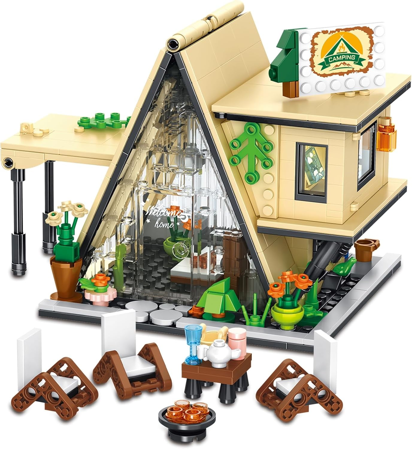 NAYIHOOP Camping Glamping House A-Frame Cabin Building Sets with LED ...