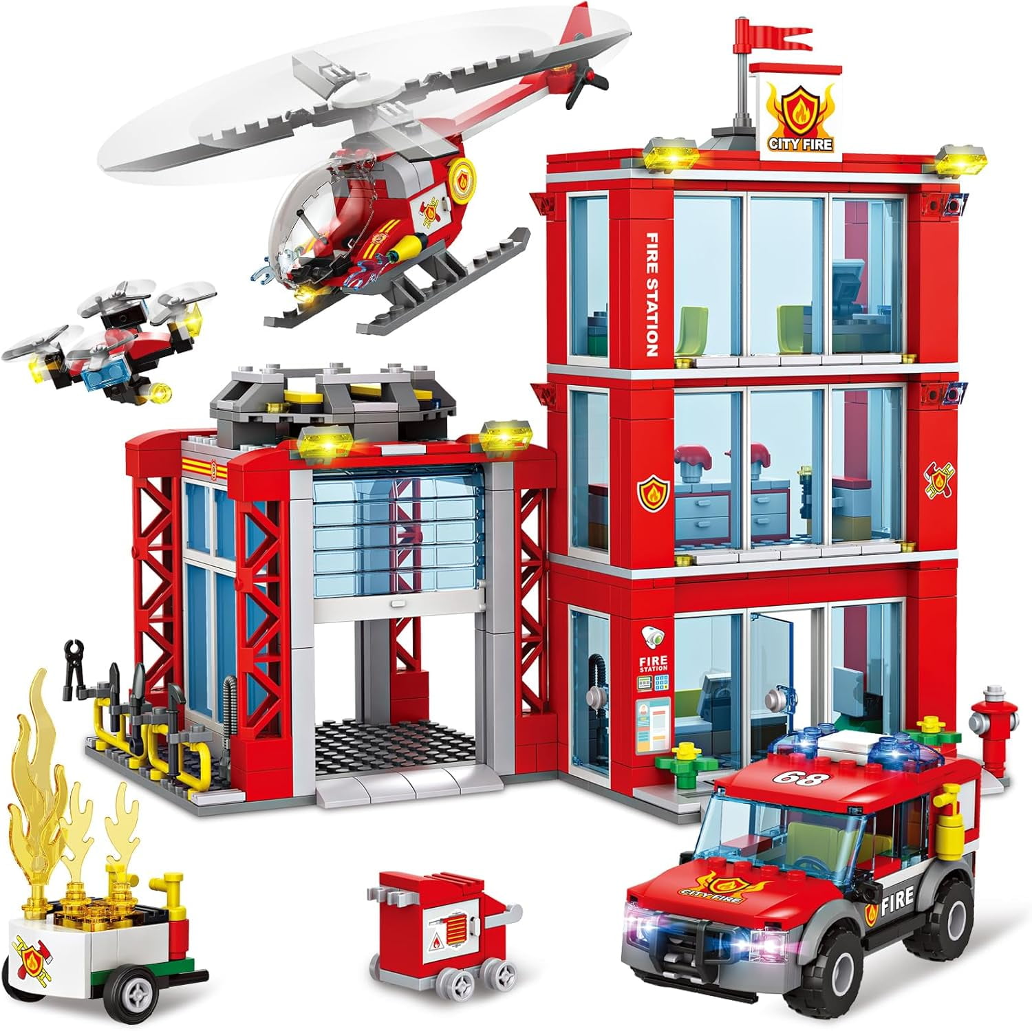 NAYIHOOP City Fire Station Building Sets with Fire Truck Fire Rescue ...