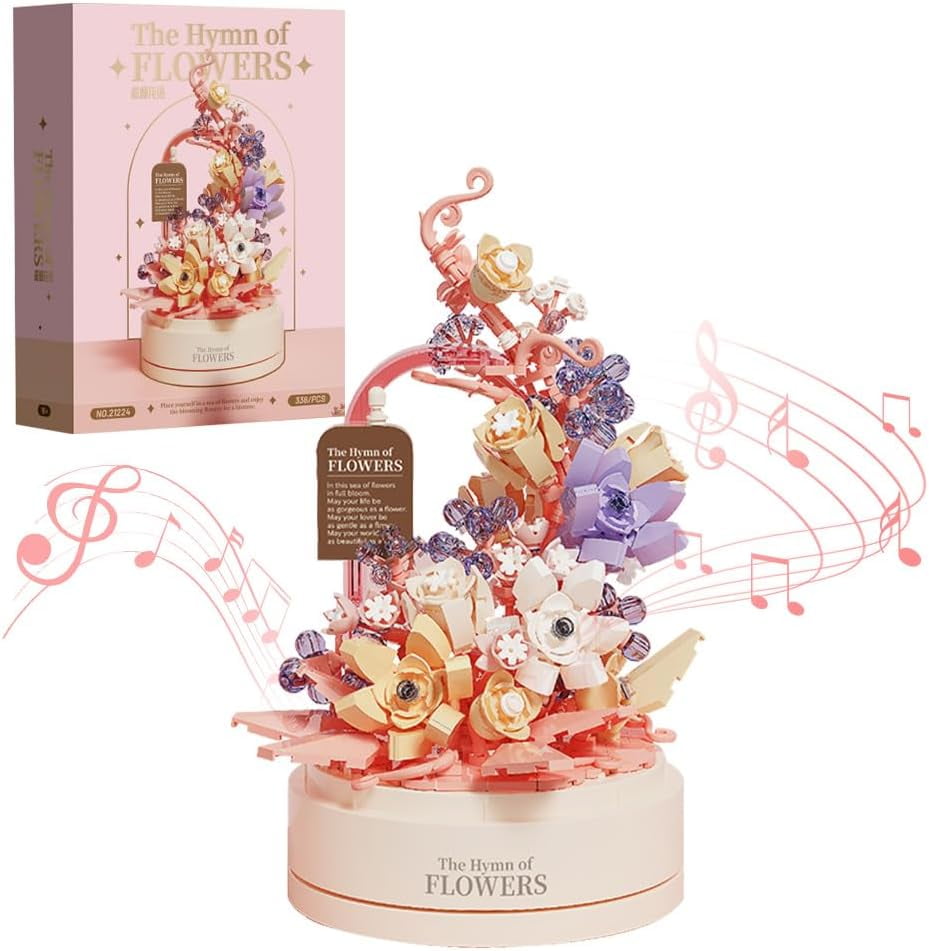 NAYIHOOP Floral Music Box Base Flower Building Sets with LED for Adults ...