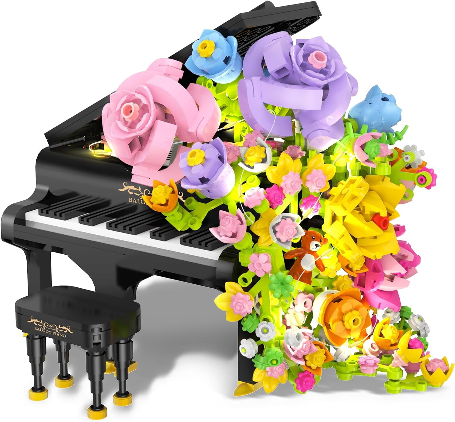 NAYIHOOP Piano Flower Bouquet Building Sets with Roses for Boys Girls 8 ...