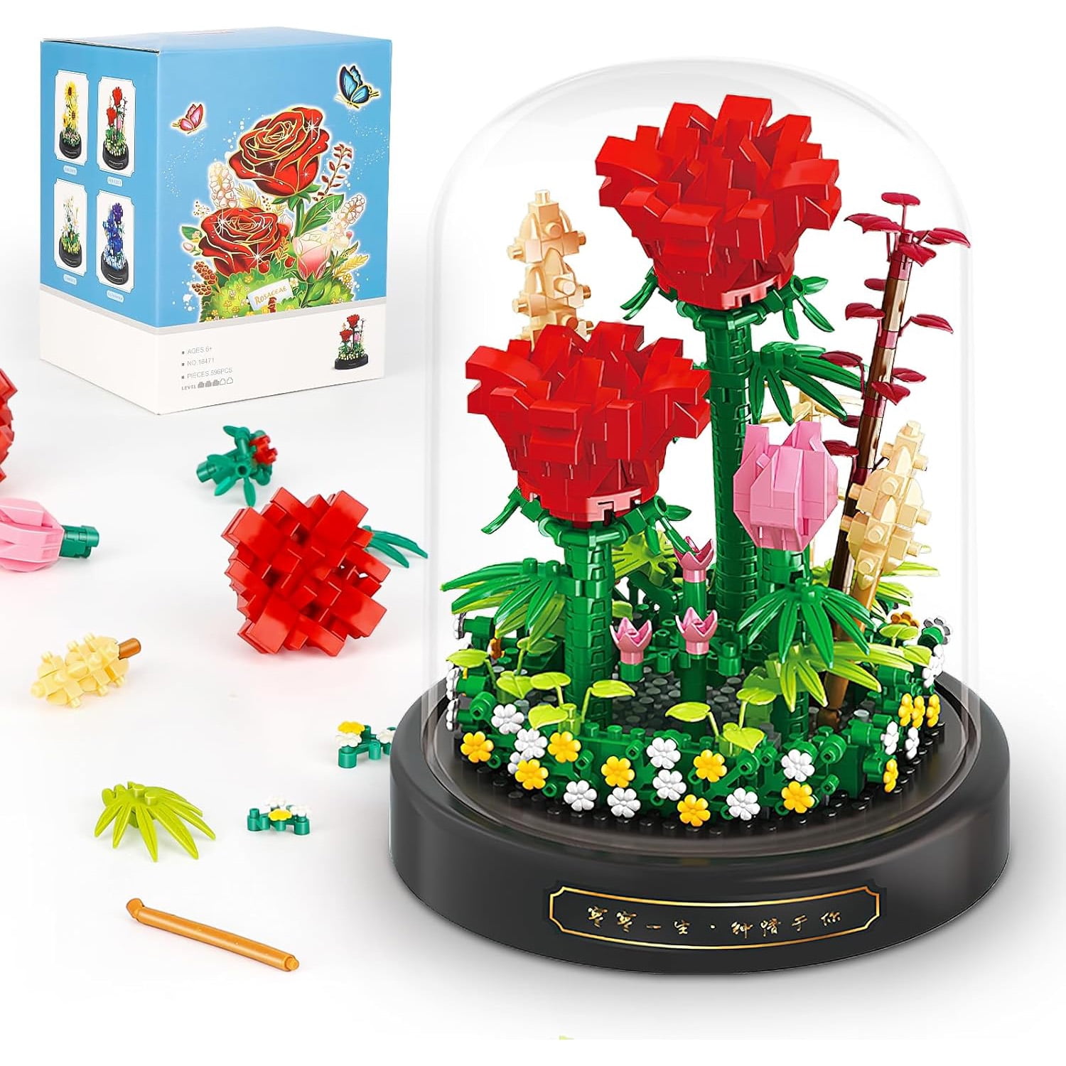 NAYIHOOP Red Rose Flower Bouquet Bonsai Building Sets for Girls Not ...