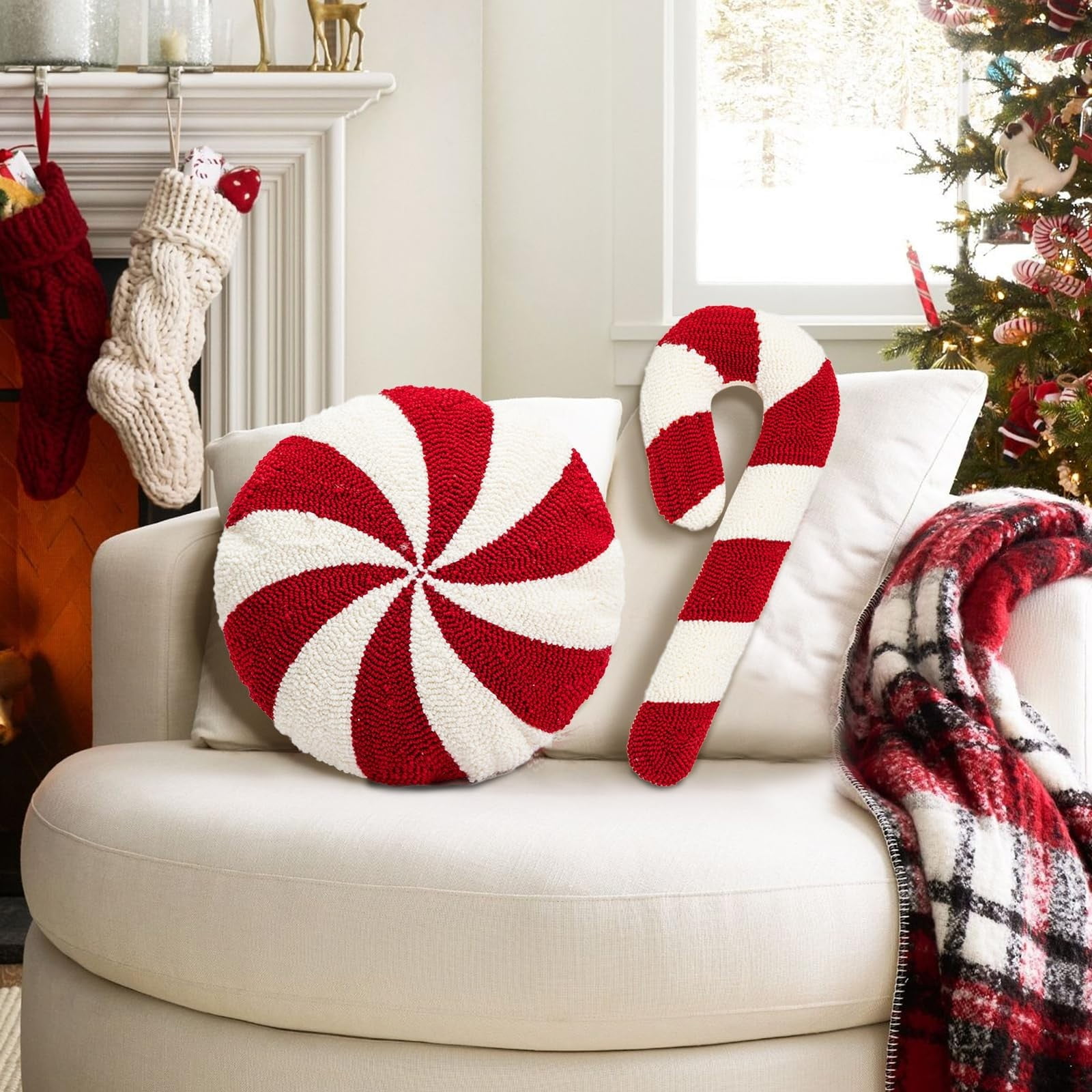 NAZISHW Christmas Candy Cane Pillow Christmas Throw Pillows Peppermint ...