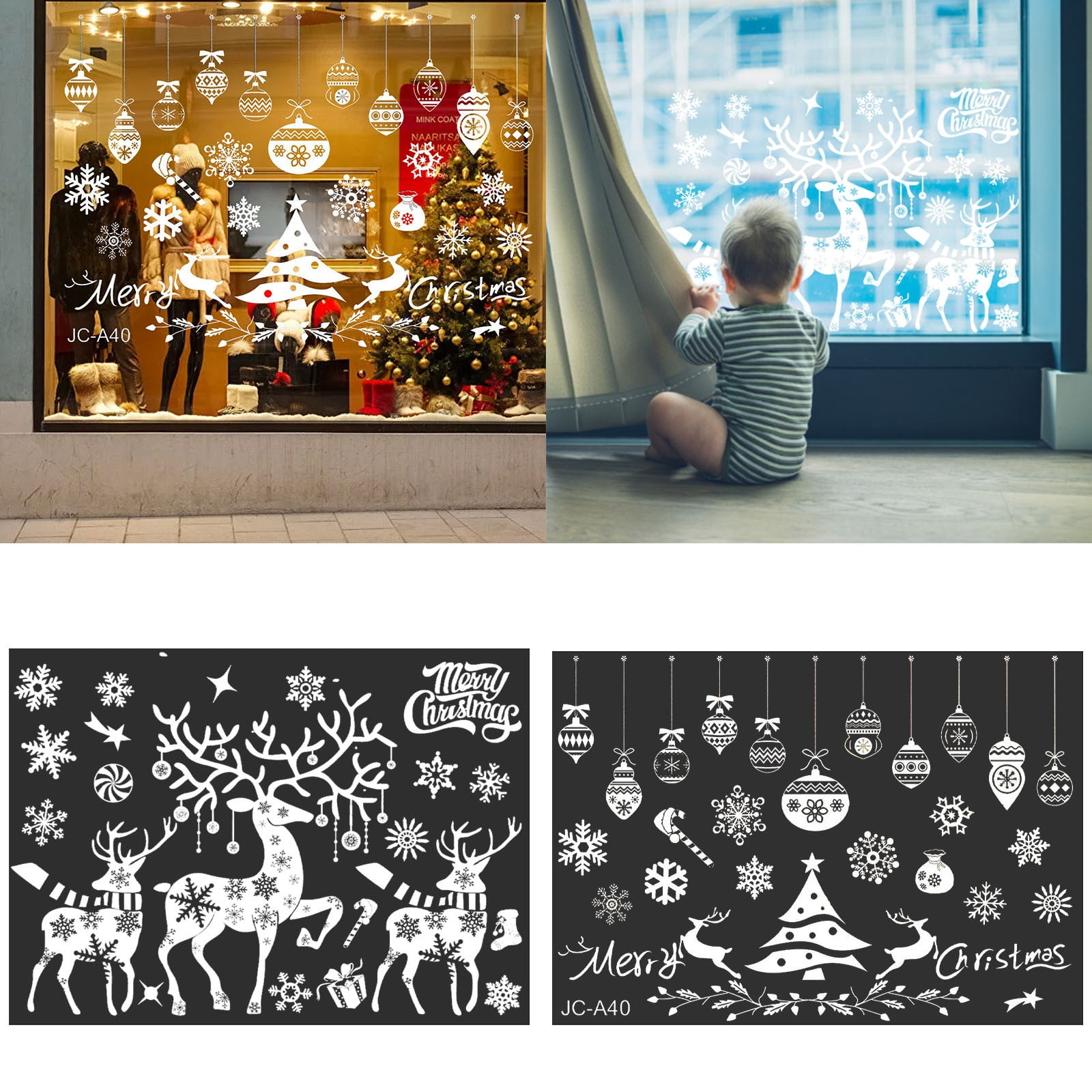 NAZISHW Christmas Decorations Colored Christmas Window Stickers White ...