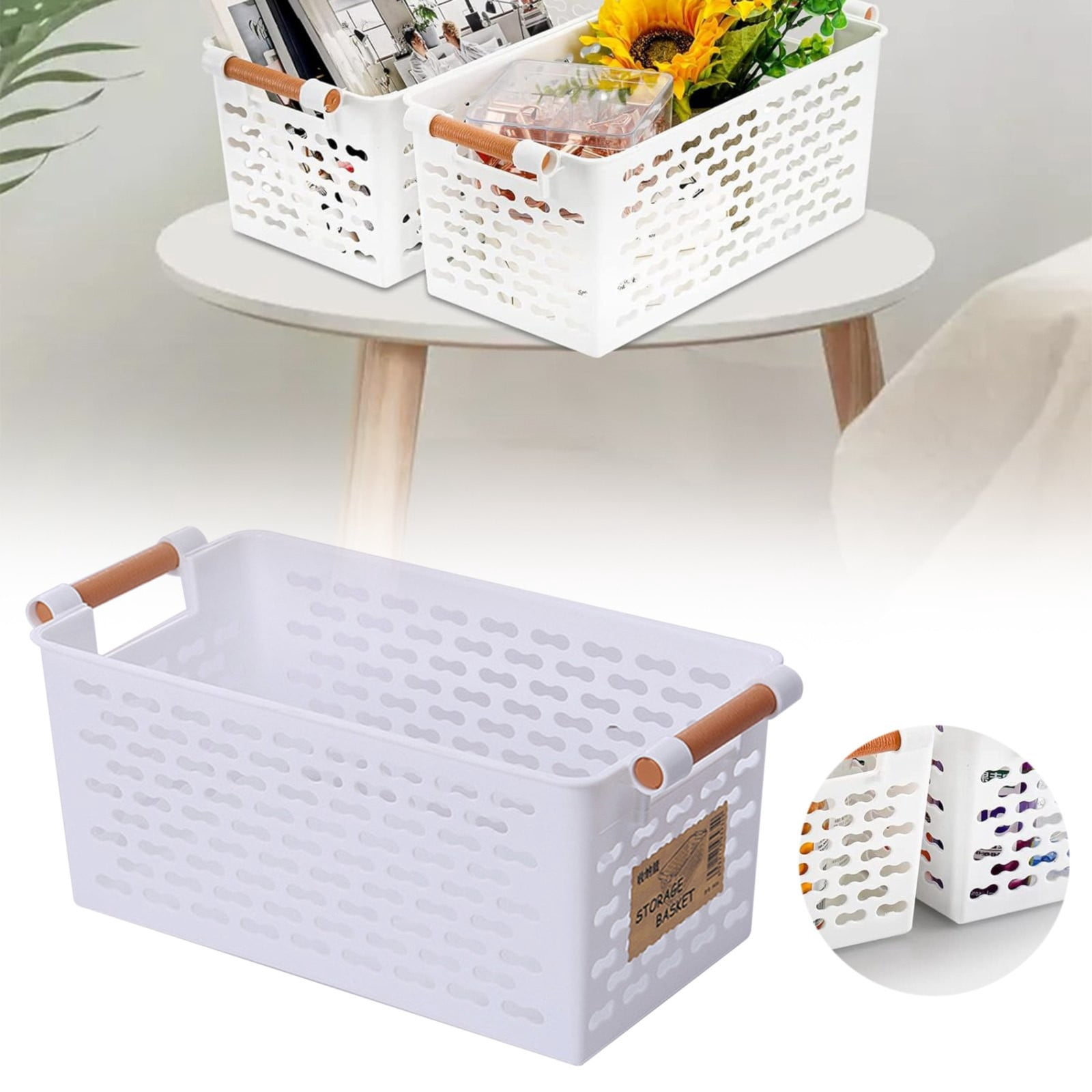NAZISHW Plastic Storage Basket Desktop Weave Basket With Handle ...