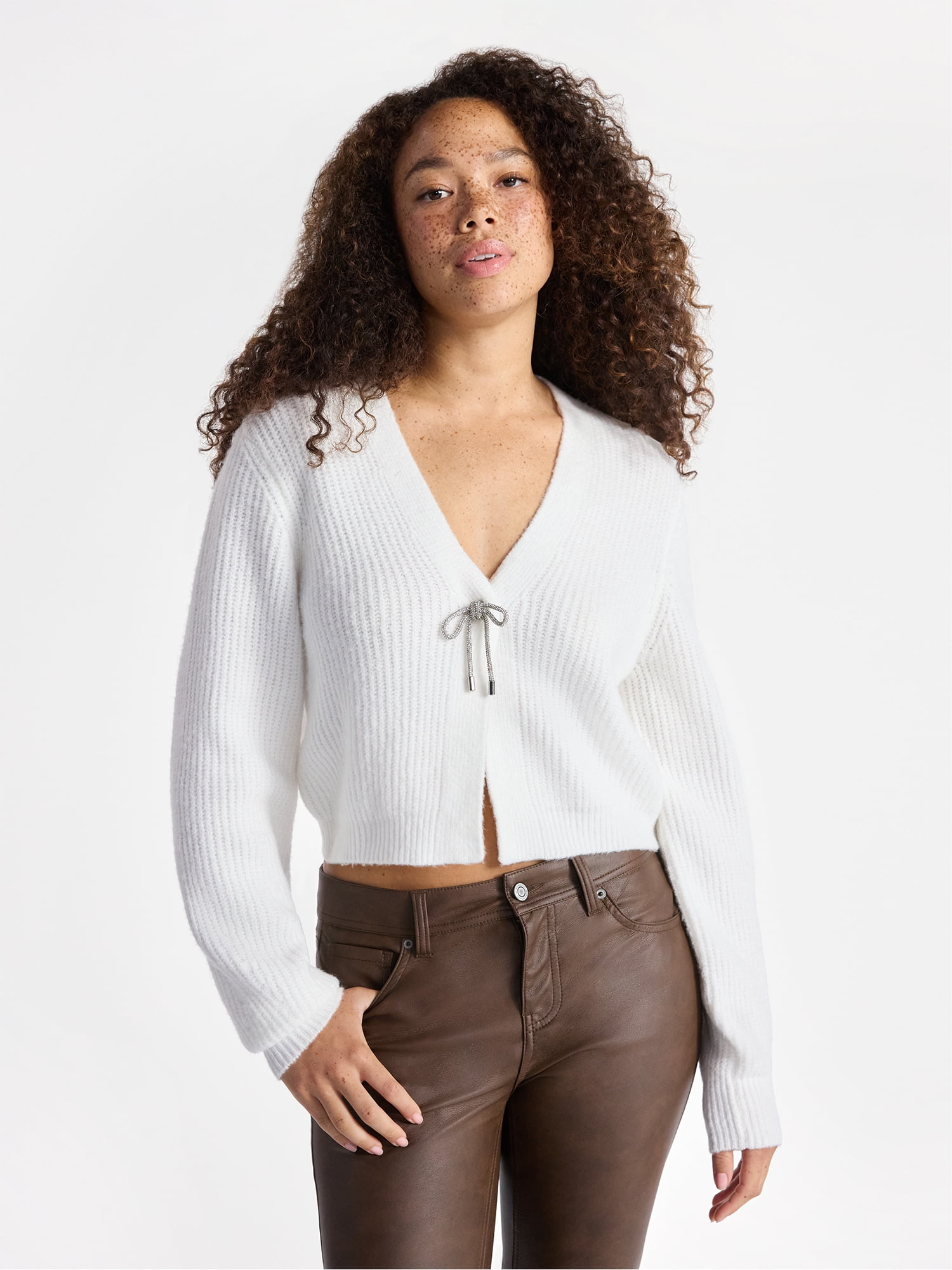 No Boundaries Bow Cardigan, Midweight, Women’s - Walmart.com
