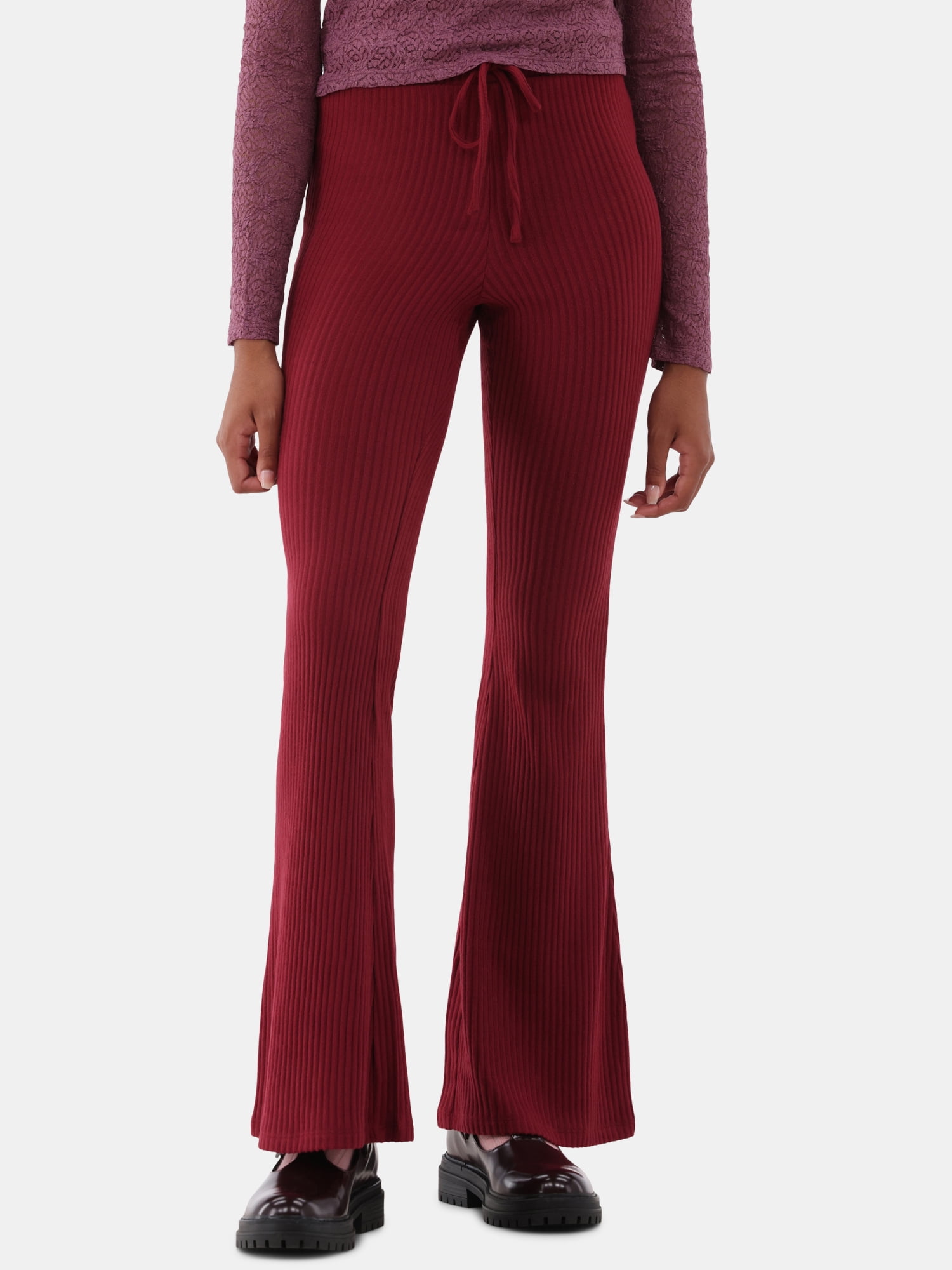 No Boundaries Brushed Ribbed Flare Pants, Women’s - Walmart.com