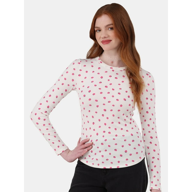 No Boundaries Crewneck Ribbed Tee with Long-Sleeves, Women's and Women ...