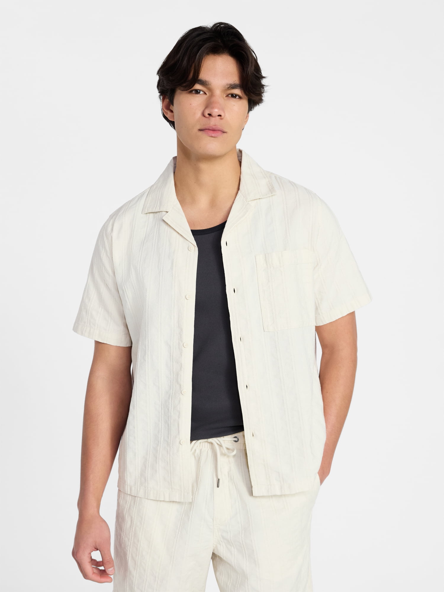 No Boundaries Poolside Dobby Shirt with Short Sleeves, Men's XS-4XLT ...
