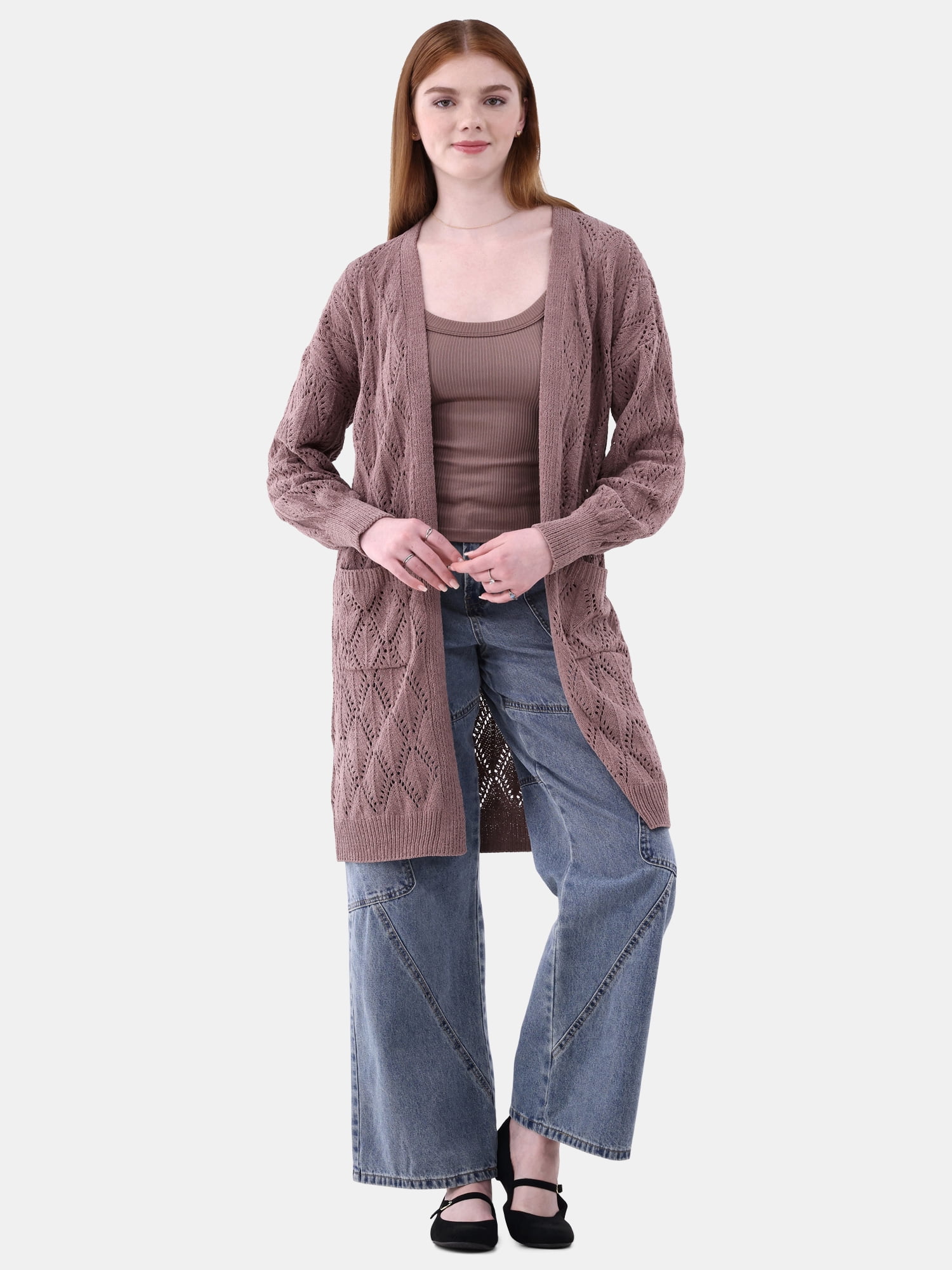 No Boundaries Pointelle Duster Cardigan, Women's and women's Plus Size ...