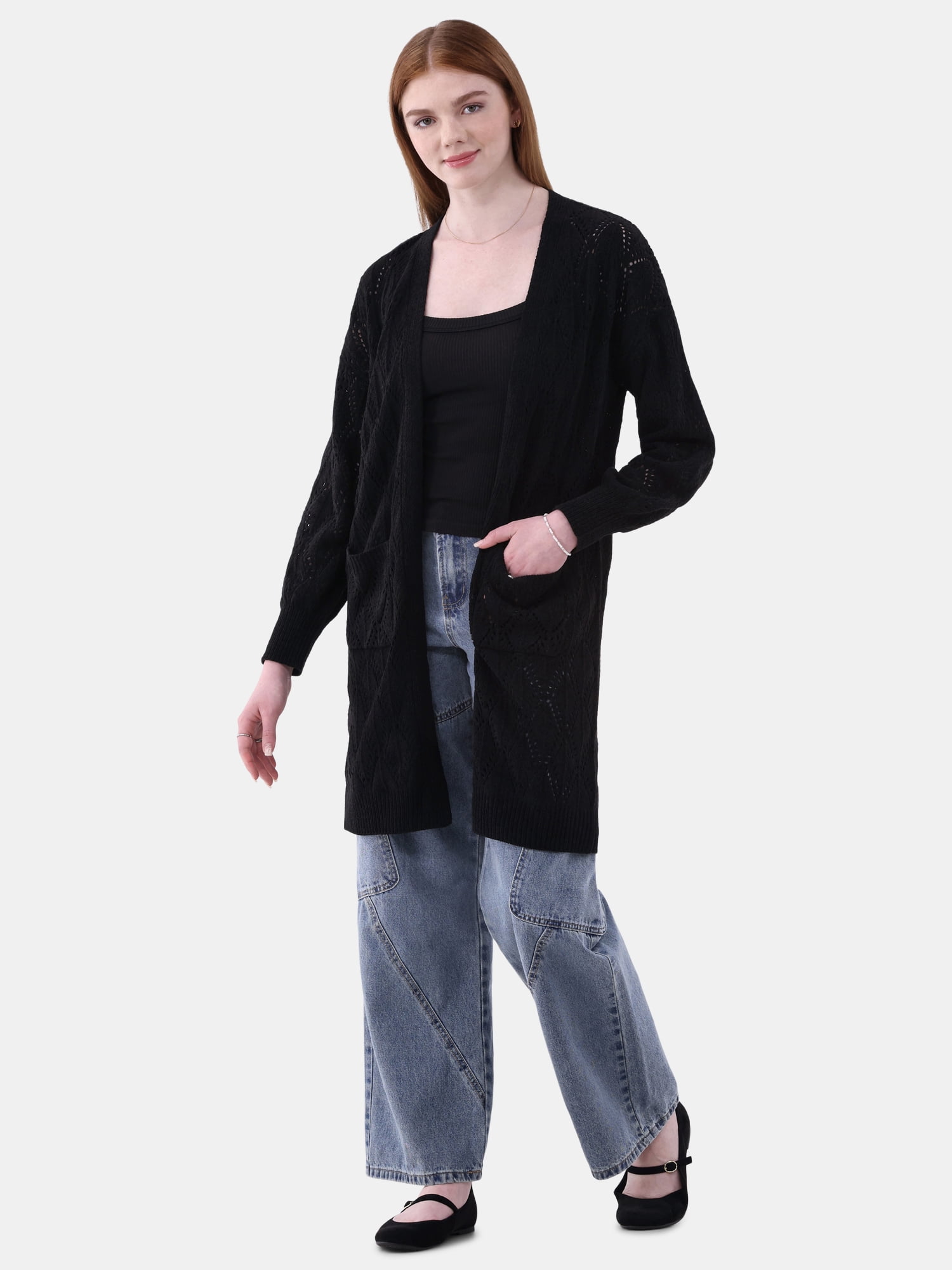 No Boundaries Pointelle Duster Cardigan, Women's and women's Plus Size ...