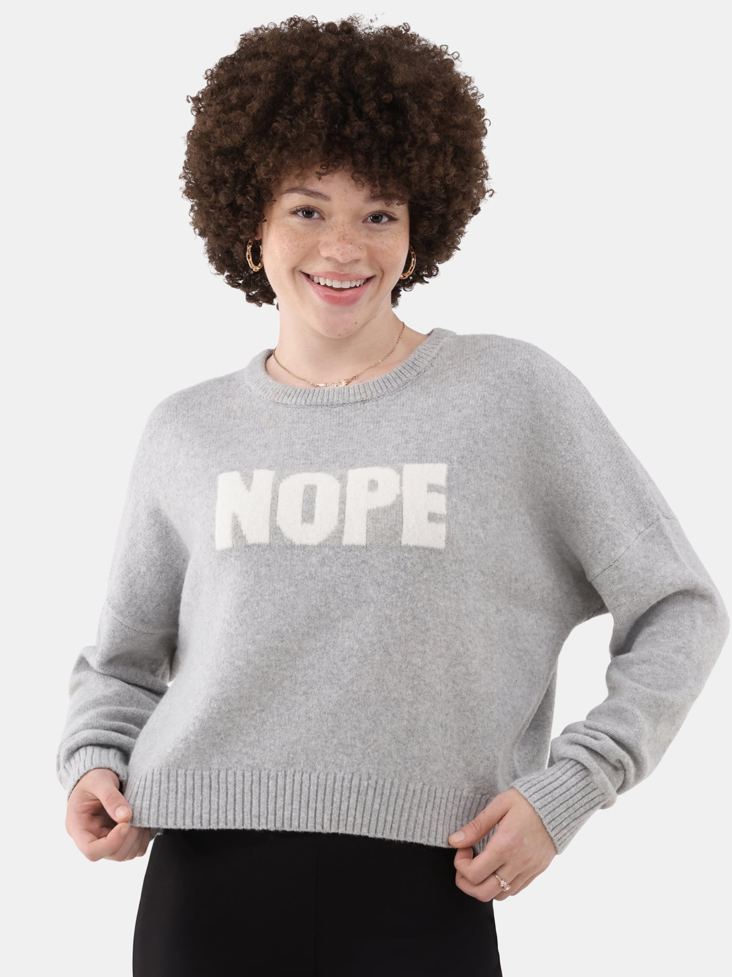 No Boundaries Cropped Conversation Sweater, Midweight, Women’s and ...