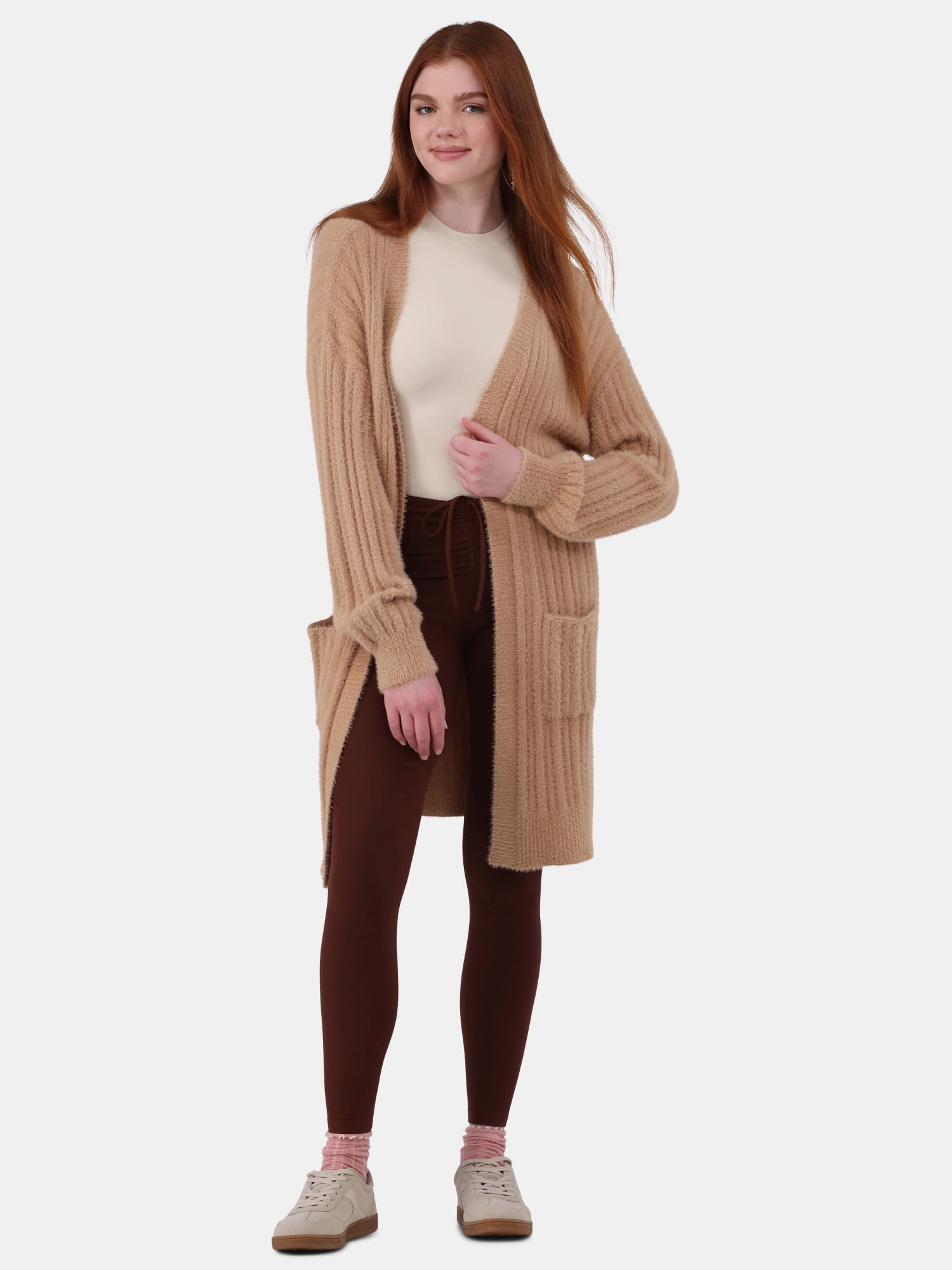 No Boundaries Fuzzy Open-Front Cardigan, Women's and Women's Plus ...