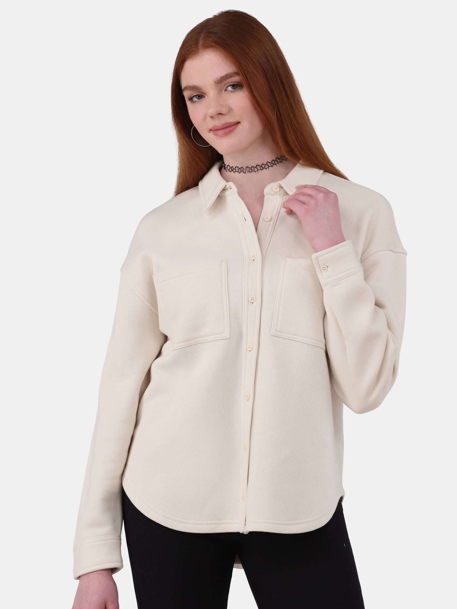 No Boundaries Women's Cozy Fleece Shacket, Juniors Style, Cotton Blend ...