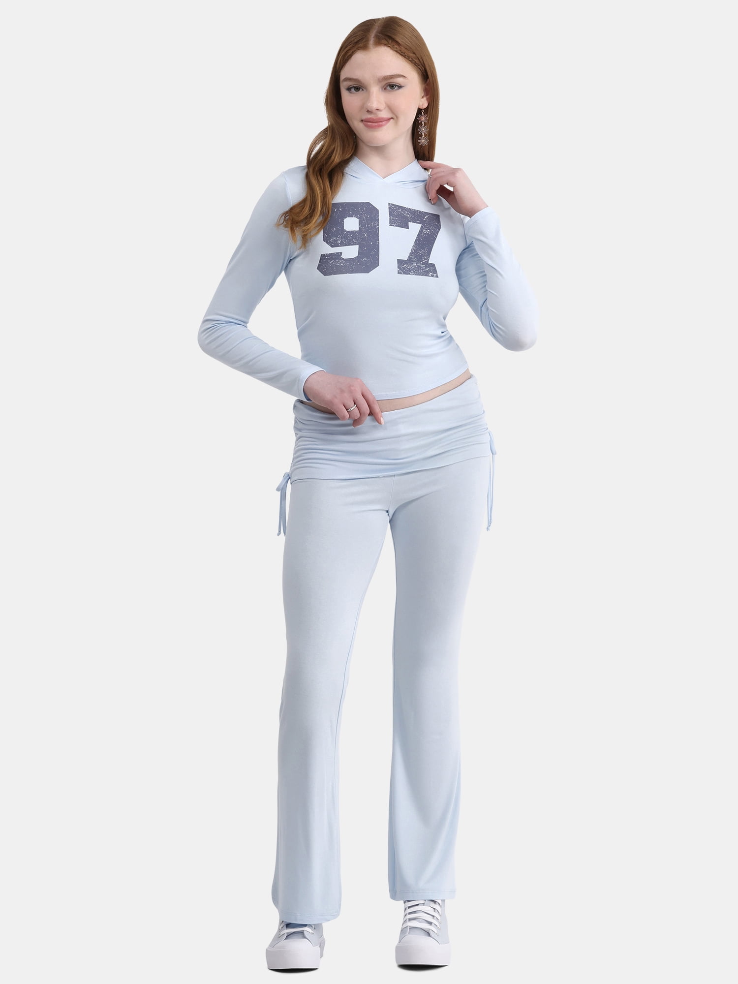 No Boundaries Graphic Hoodie and Foldover Pants Set, 2-Piece, Women's ...