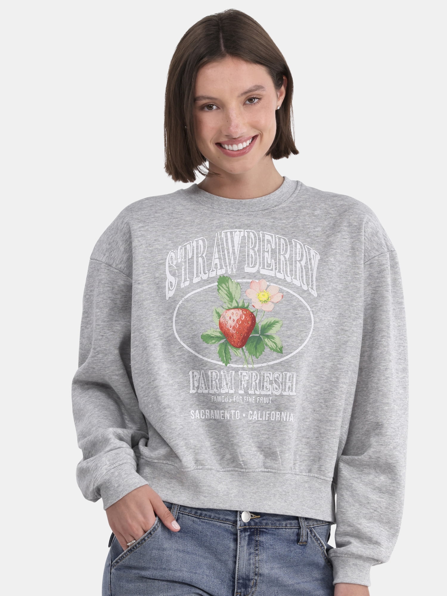 No Boundaries Graphic Crewneck Sweatshirt, Lightweight, Women's and Women’s Plus - Walmart.com
