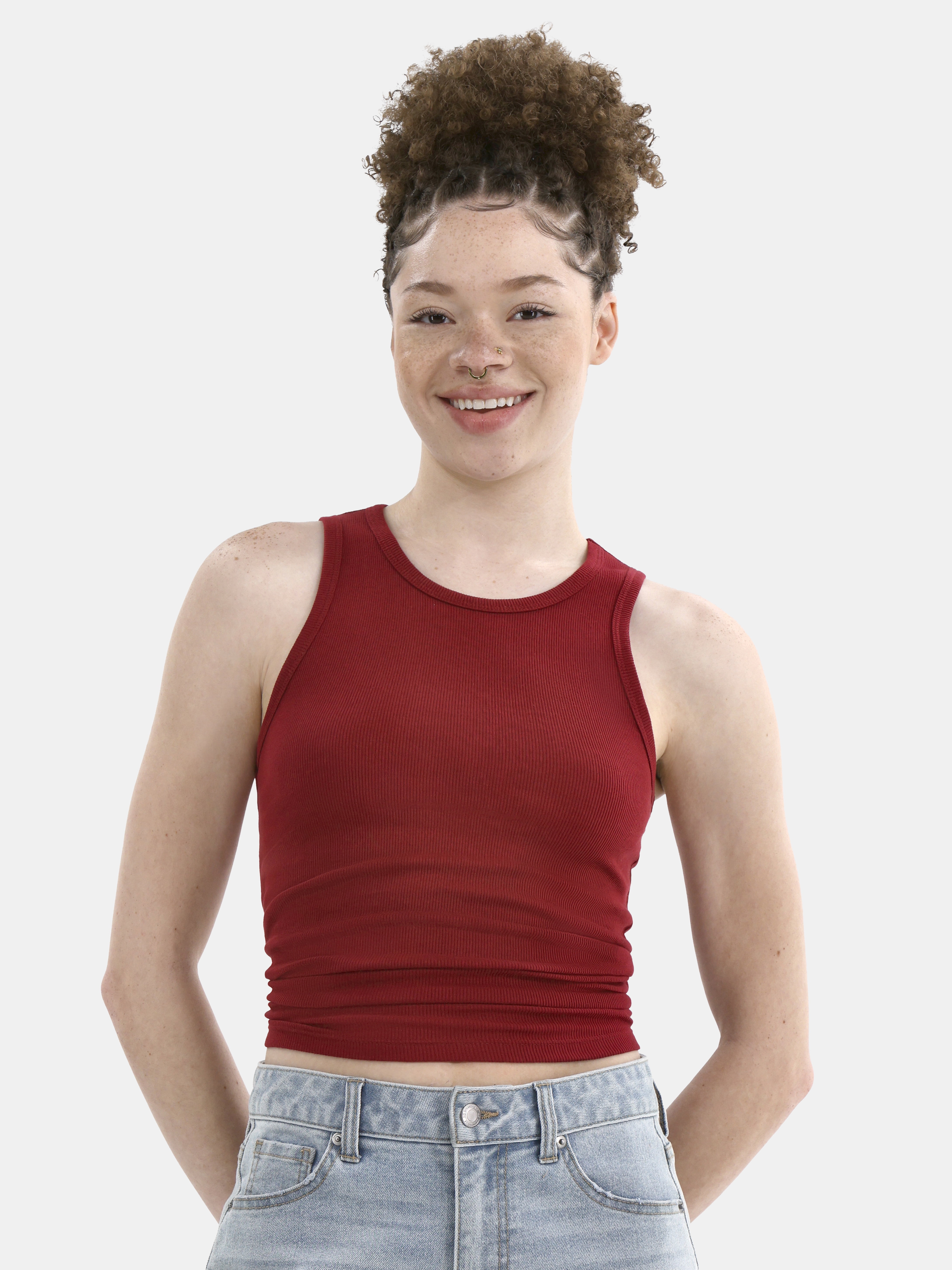 No Boundaries Ribbed High Neck Tank Top, Women's - Walmart.com