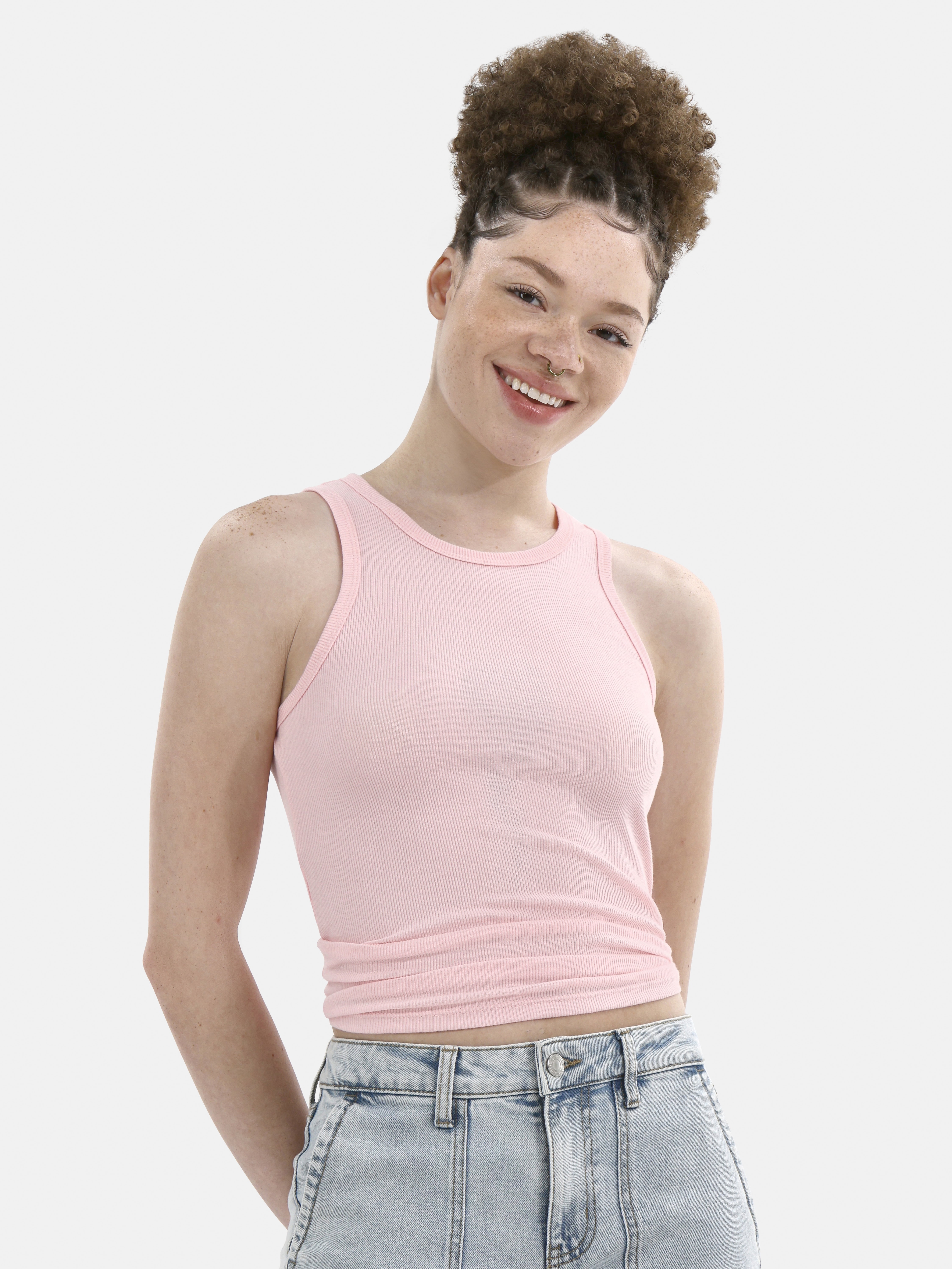 No Boundaries Ribbed High Neck Tank Top, Women's - Walmart.com