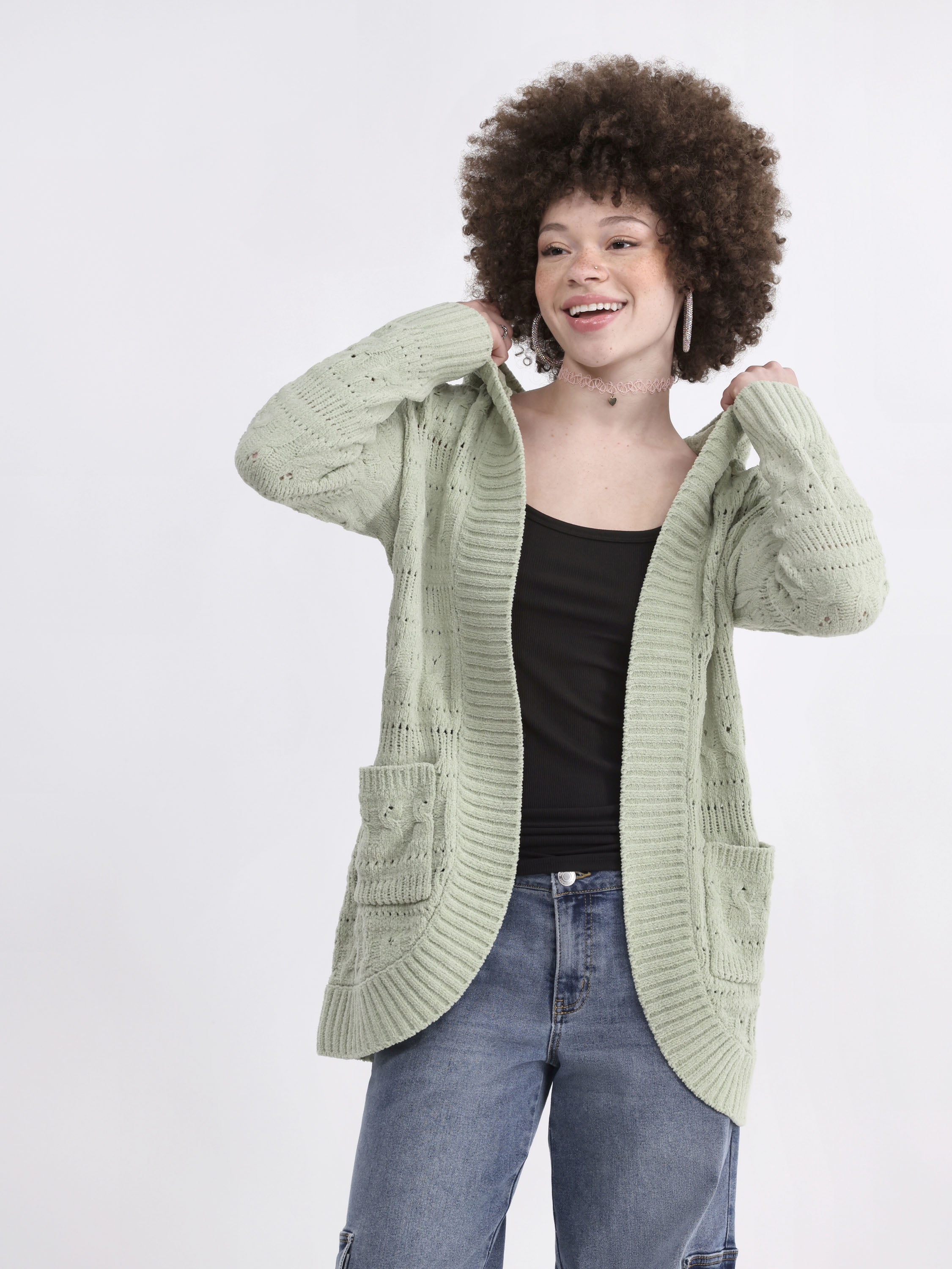 No Boundaries Hooded Cocoon Cardigan, Midweight, Women's & Women's Plus ...