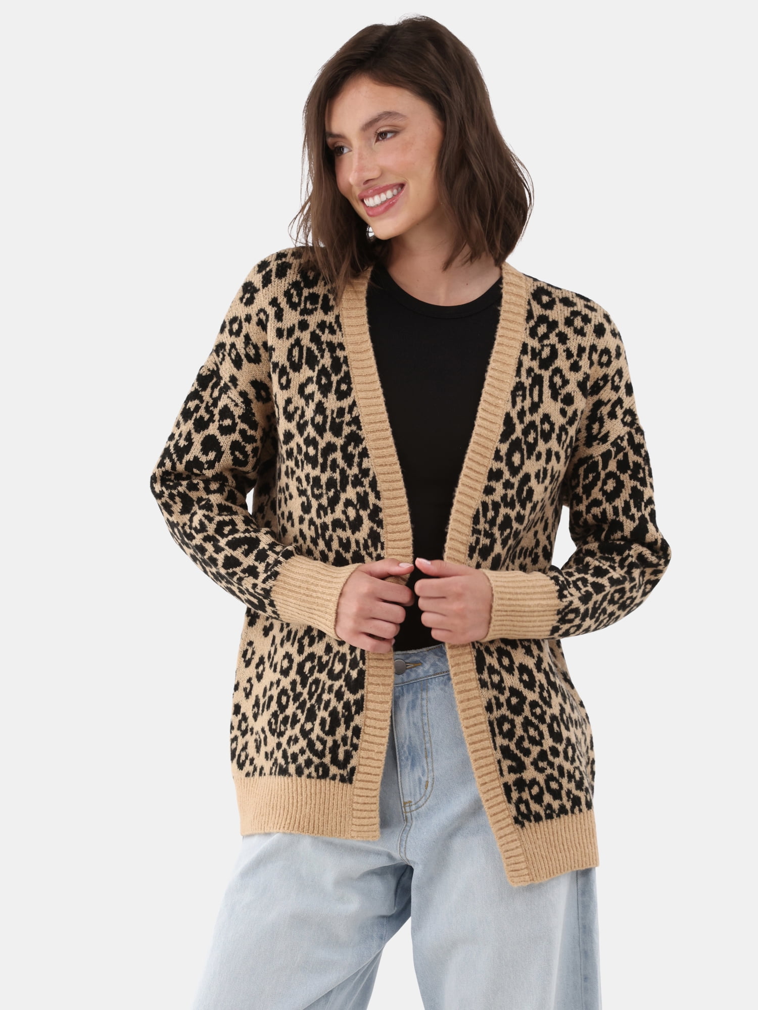 No Boundaries Jacquard Cardigan Sweater, Midweight, Women's - Walmart.com