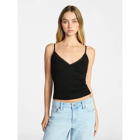 No Boundaries Lace Trim V-Neck Cami, Women’s XXS-XXL - Walmart.com