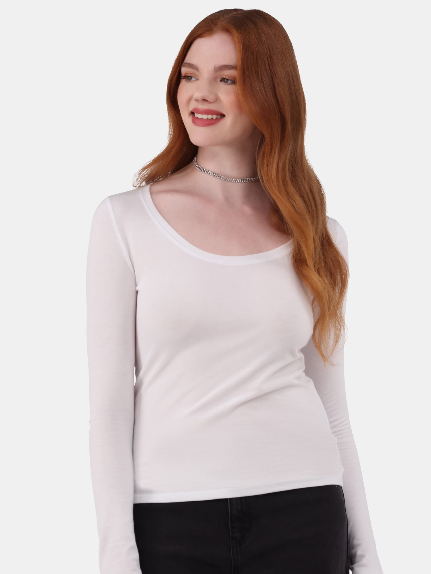 No Boundaries Scoop Neck Everyday Tee with Long Sleeves, 1 and 3 Pack ...