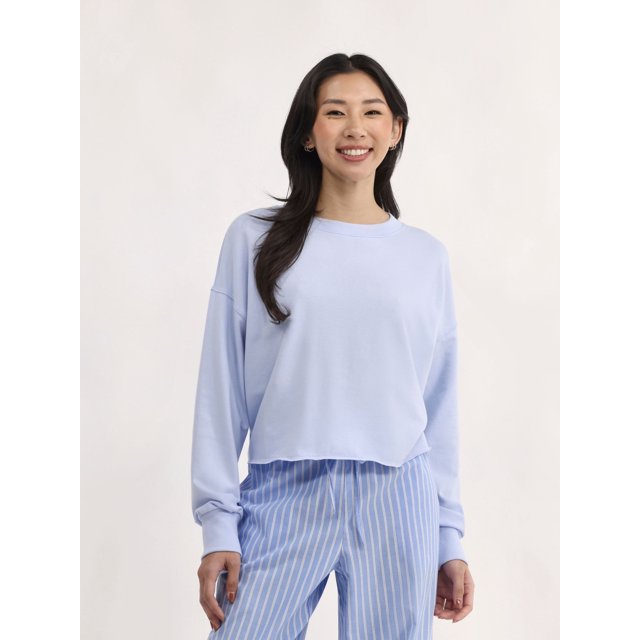 No Boundaries Basic Sleep Top with Cuffed Long-Sleeves, Women’s ...