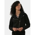 No Boundaries Asymmetric Zip Faux Shearling Moto Jacket, Women's and ...