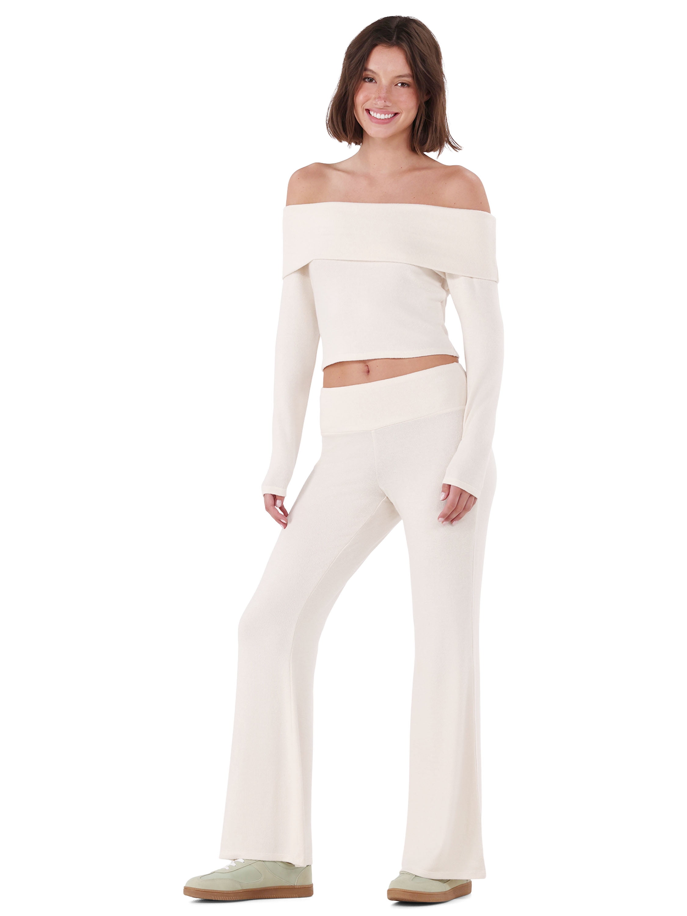 No Boundaries Off-The-Shoulder Top & Straight-Leg Pants Set, 2-Piece ...