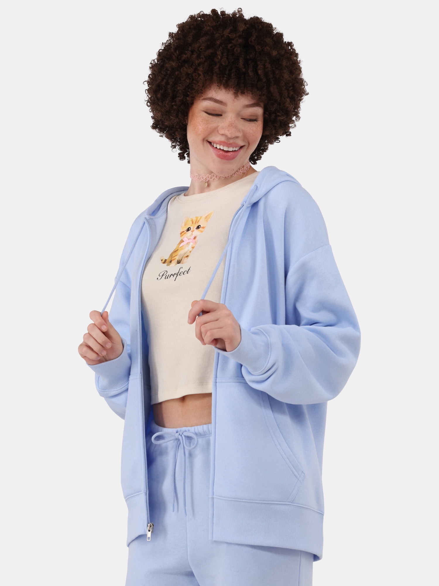 No Boundaries Oversized Zip Hoodie, Midweight, Women’s and Women’s Plus ...