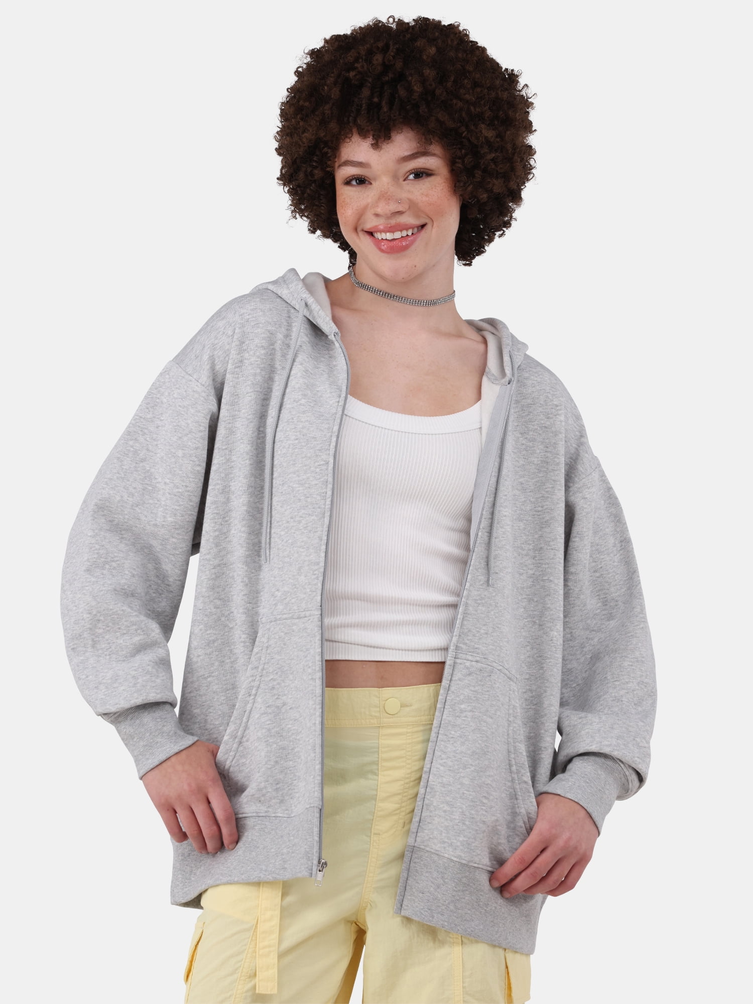 No Boundaries Oversized Zip Hoodie, Midweight, Women’s and Women’s Plus ...