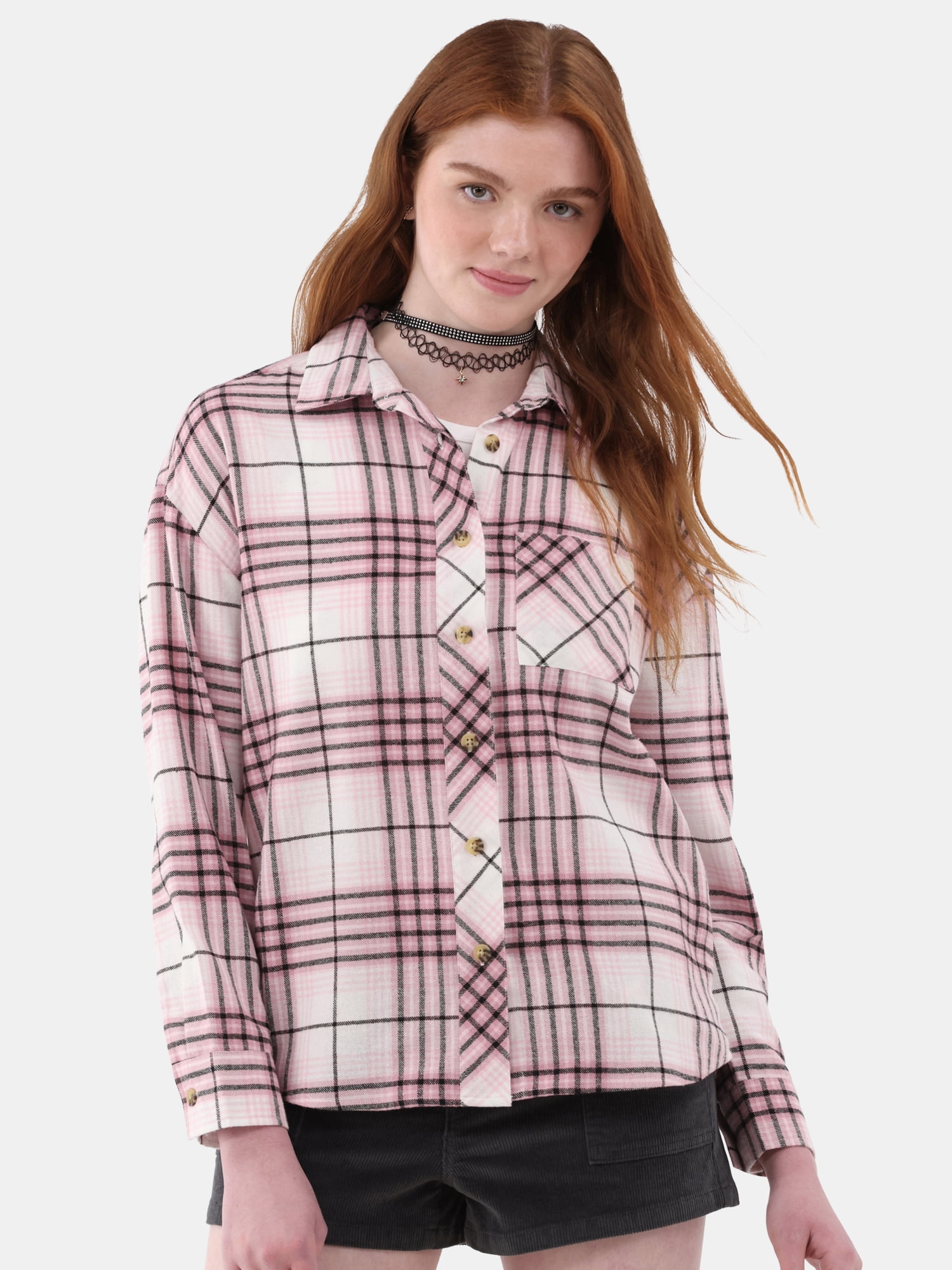 No Boundaries Plaid Flannel Shirt with Long Sleeves, Women's and Women ...