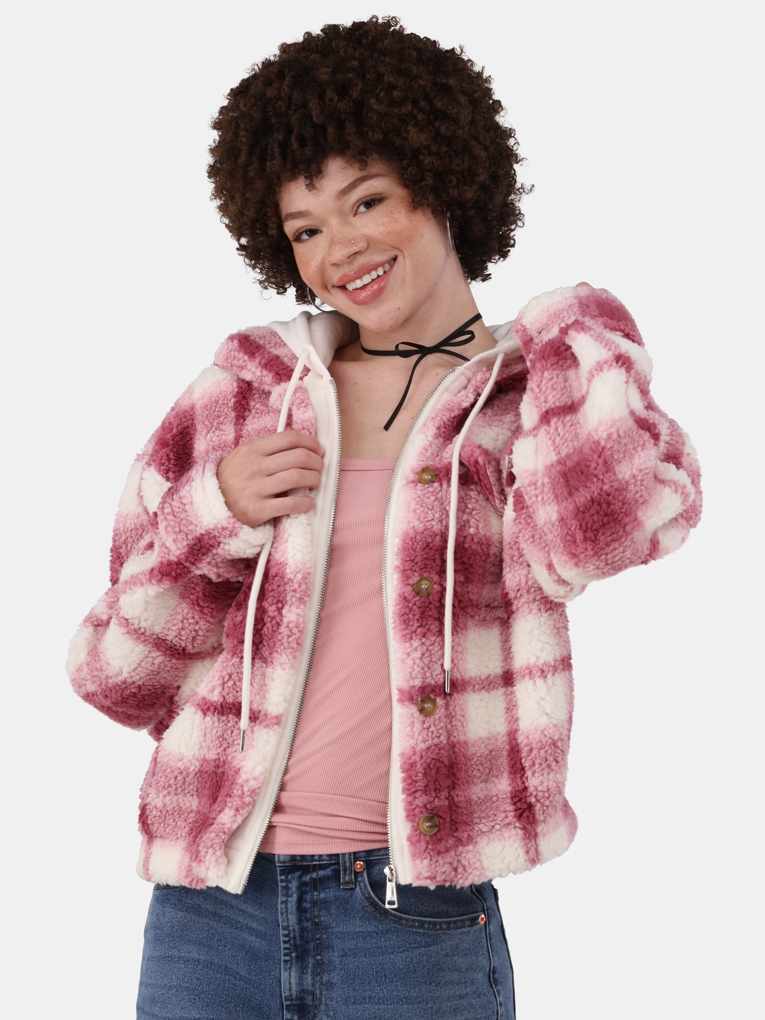 No Boundaries Plush Hoodie Shacket, Women's - Walmart.com