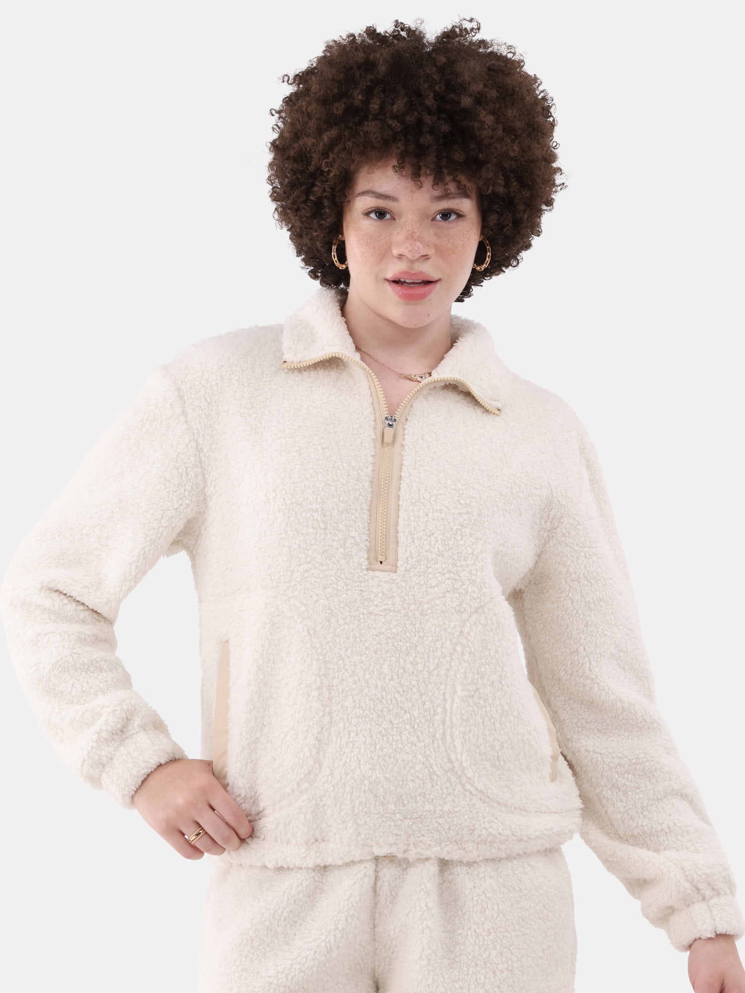 No Boundaries Half Zip Plush Pullover with Pockets, Women's and Women's ...