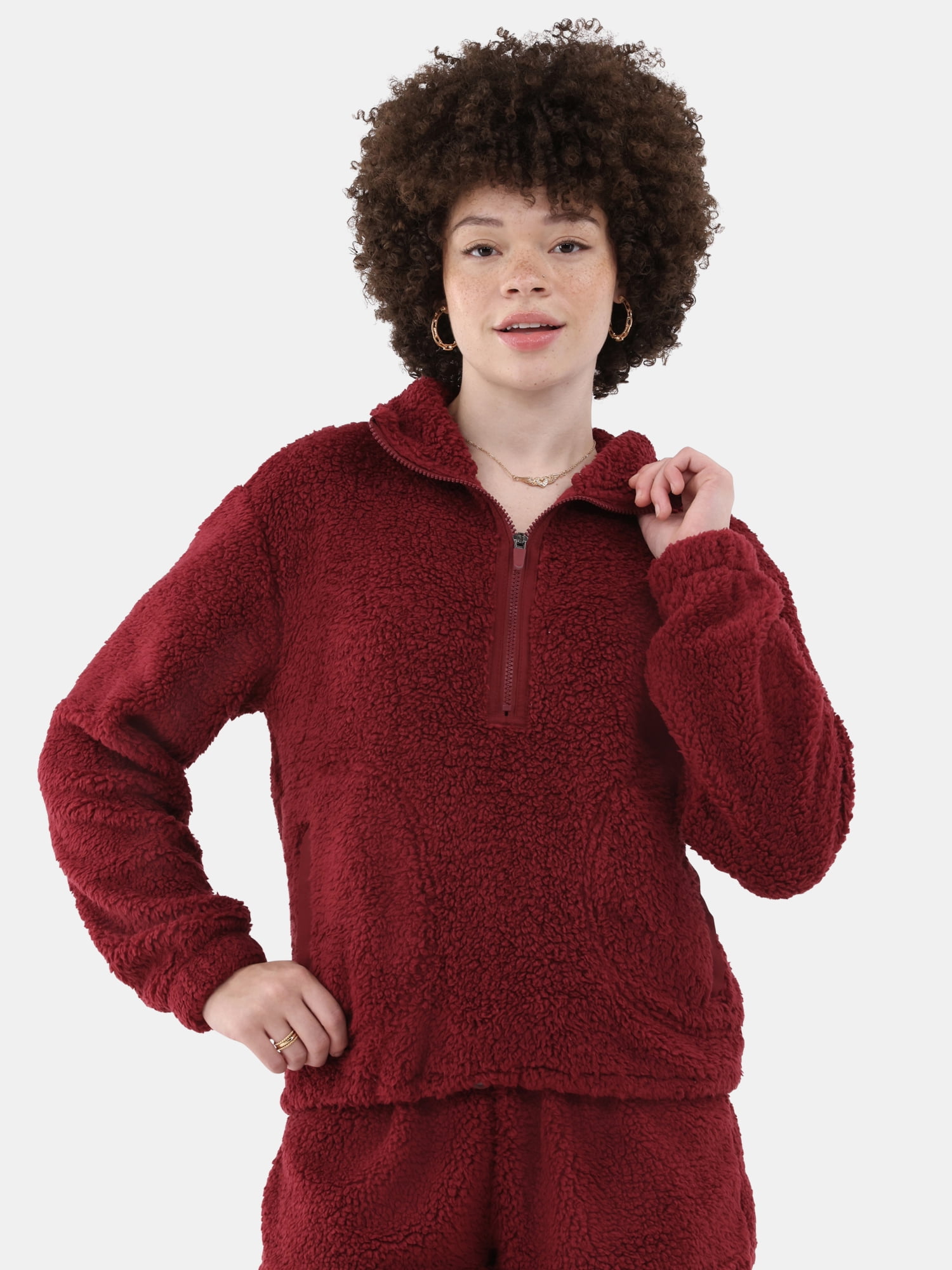 No Boundaries Half Zip Plush Pullover with Pockets, Women's and Women's ...