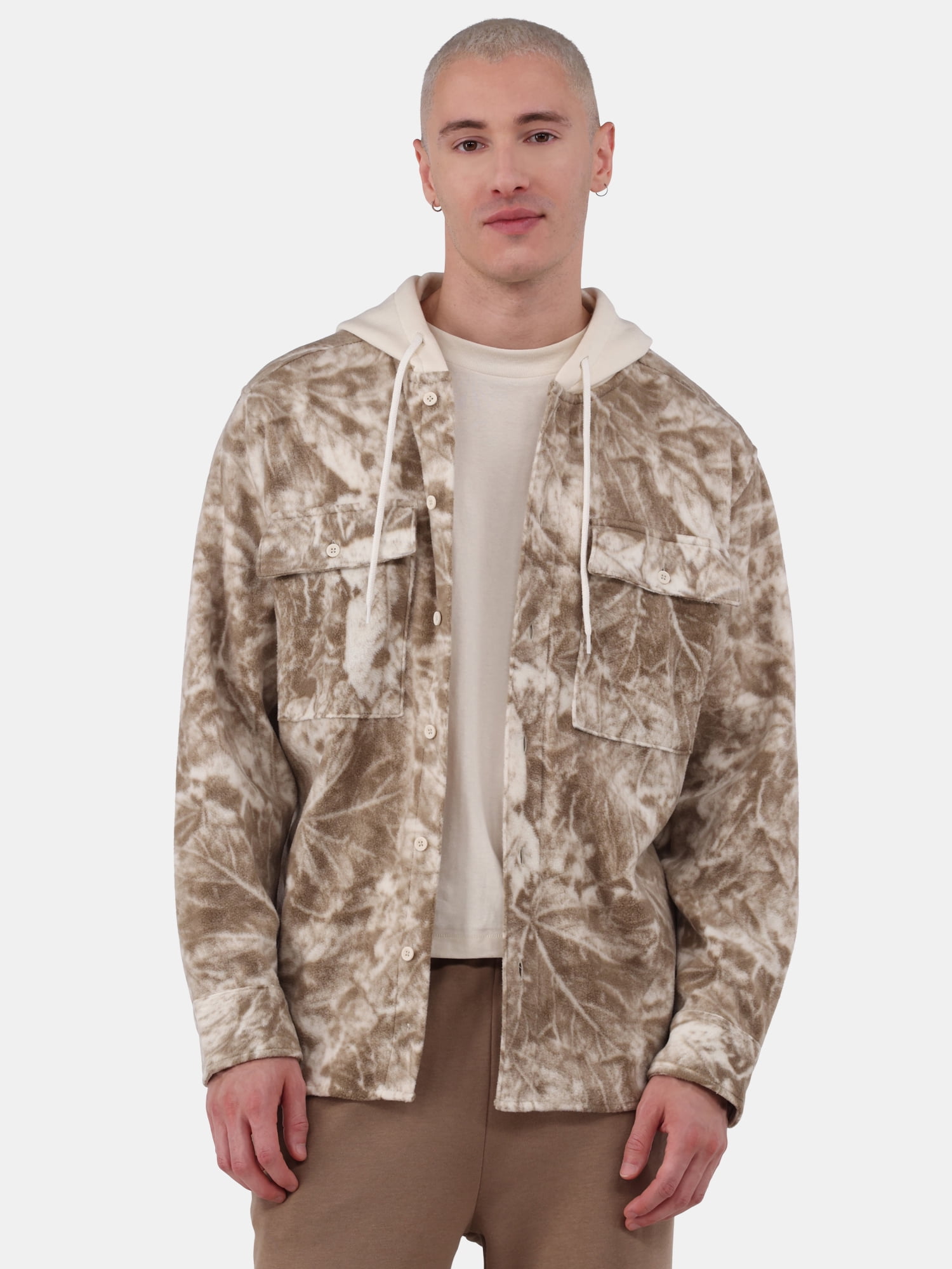 No Boundaries Polar Fleece Button Up Hooded Jacket, Men's and Big Men's ...