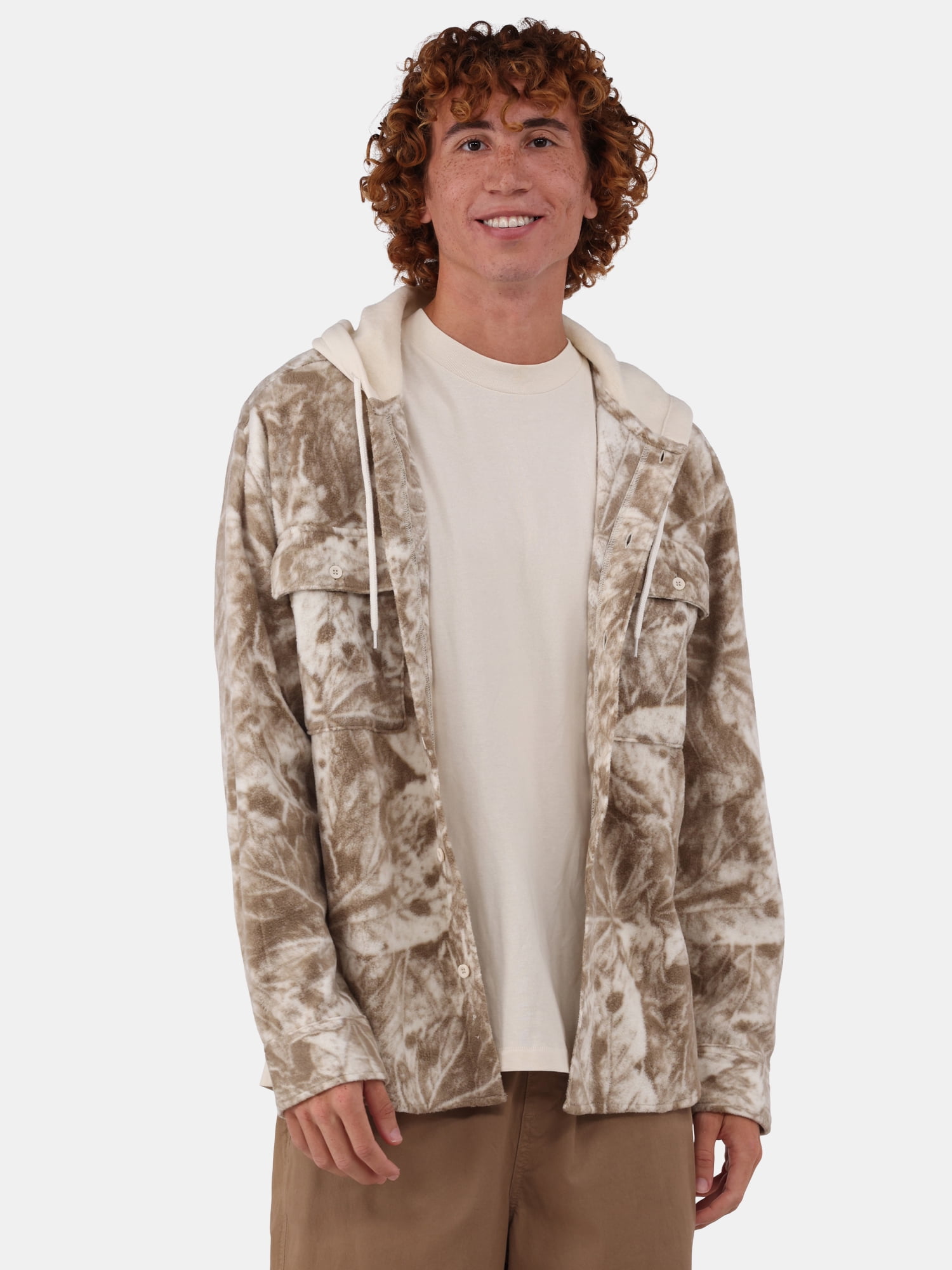 No Boundaries Polar Fleece Button Up Hooded Jacket, Men's and Big Men's ...