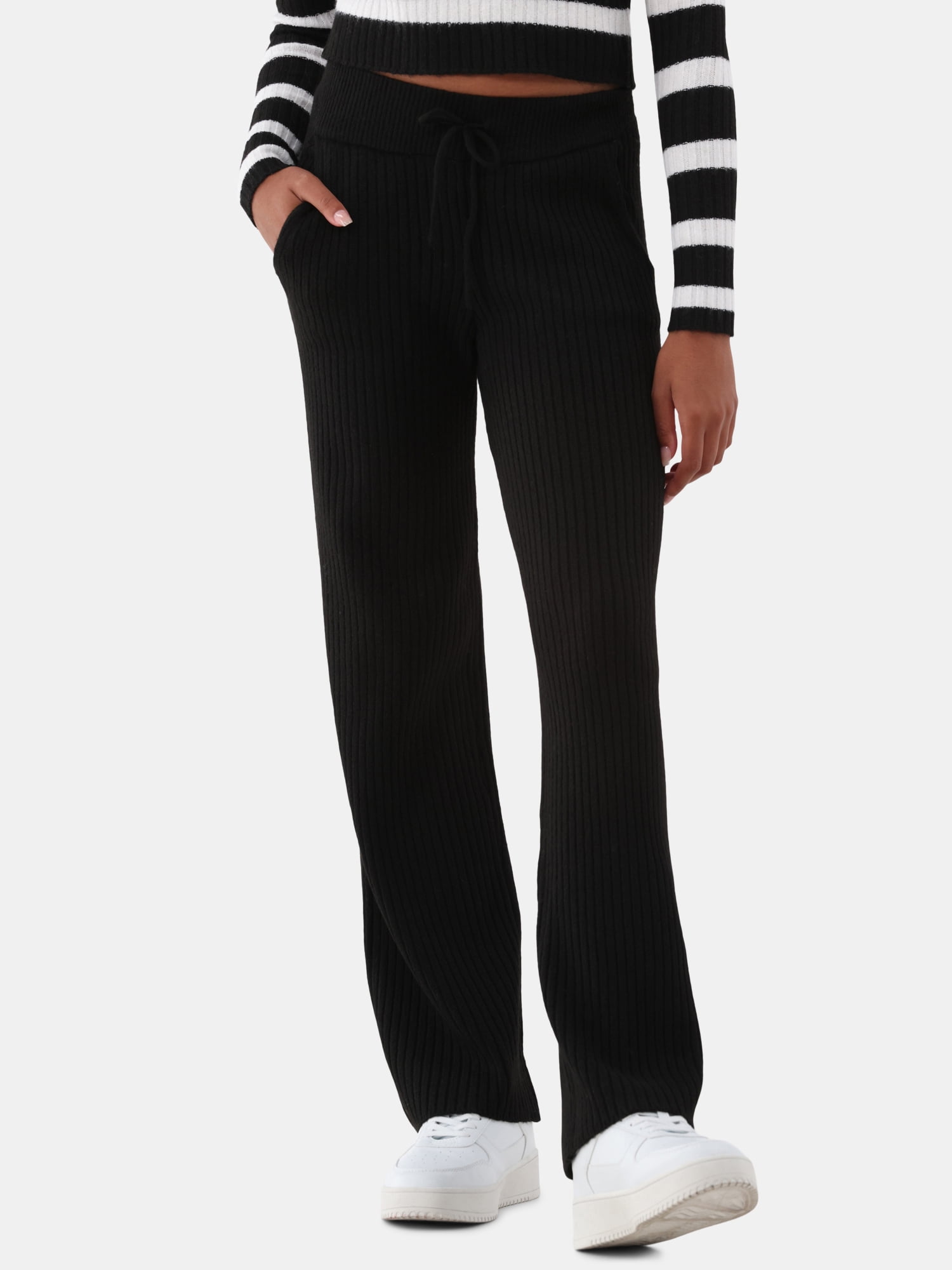 No Boundaries Wide Leg Ribbed Sweater Pants, 32” Inseam, Women's ...