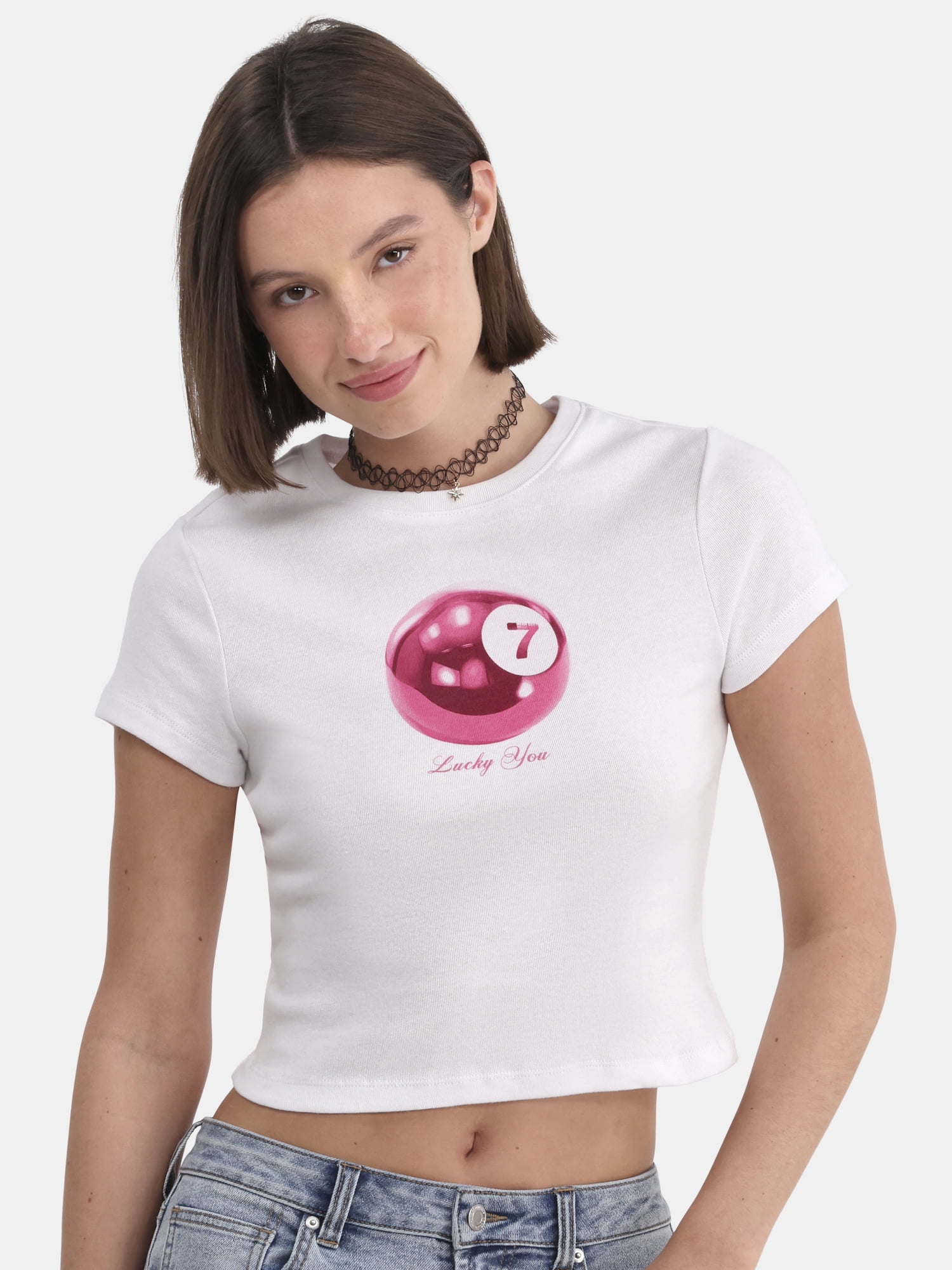 No Boundaries Ribbed Cotton Graphic Baby Tee, Women's and Women’s Plus ...