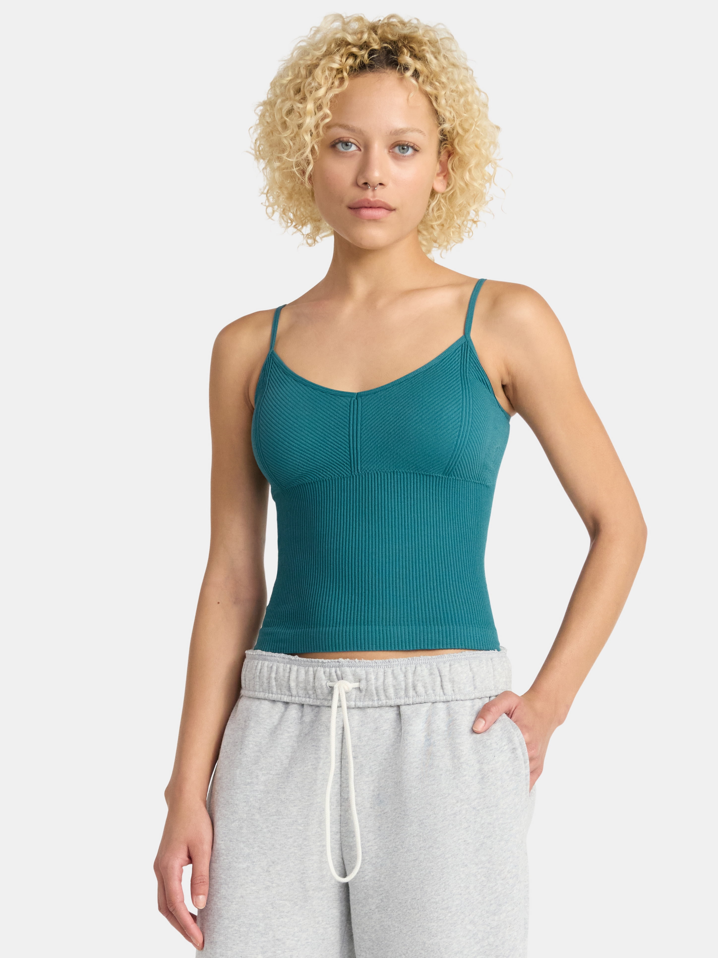 No Boundaries Seamless Miter Textured V-Neck Cami with Demi Cups, Women ...