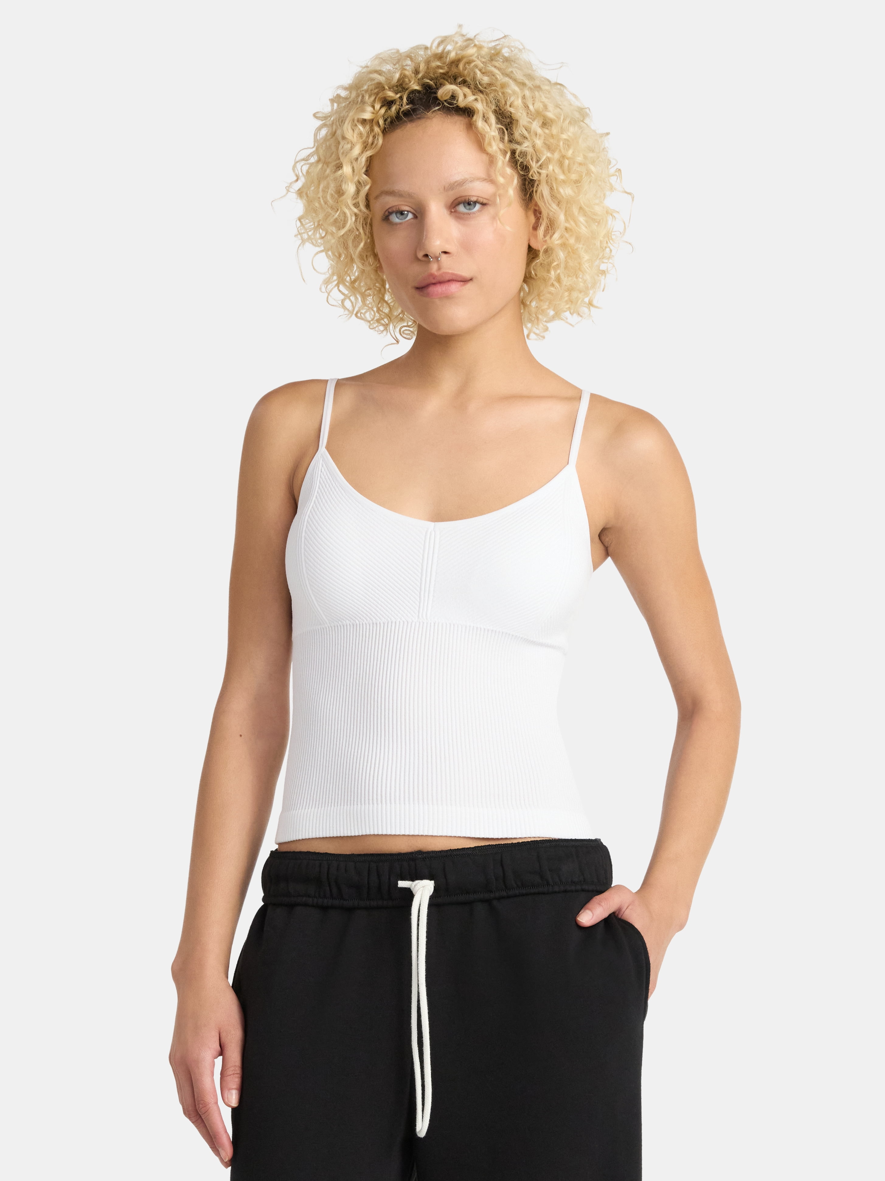 No Boundaries Seamless Miter Textured V-Neck Cami with Demi Cups, Women ...