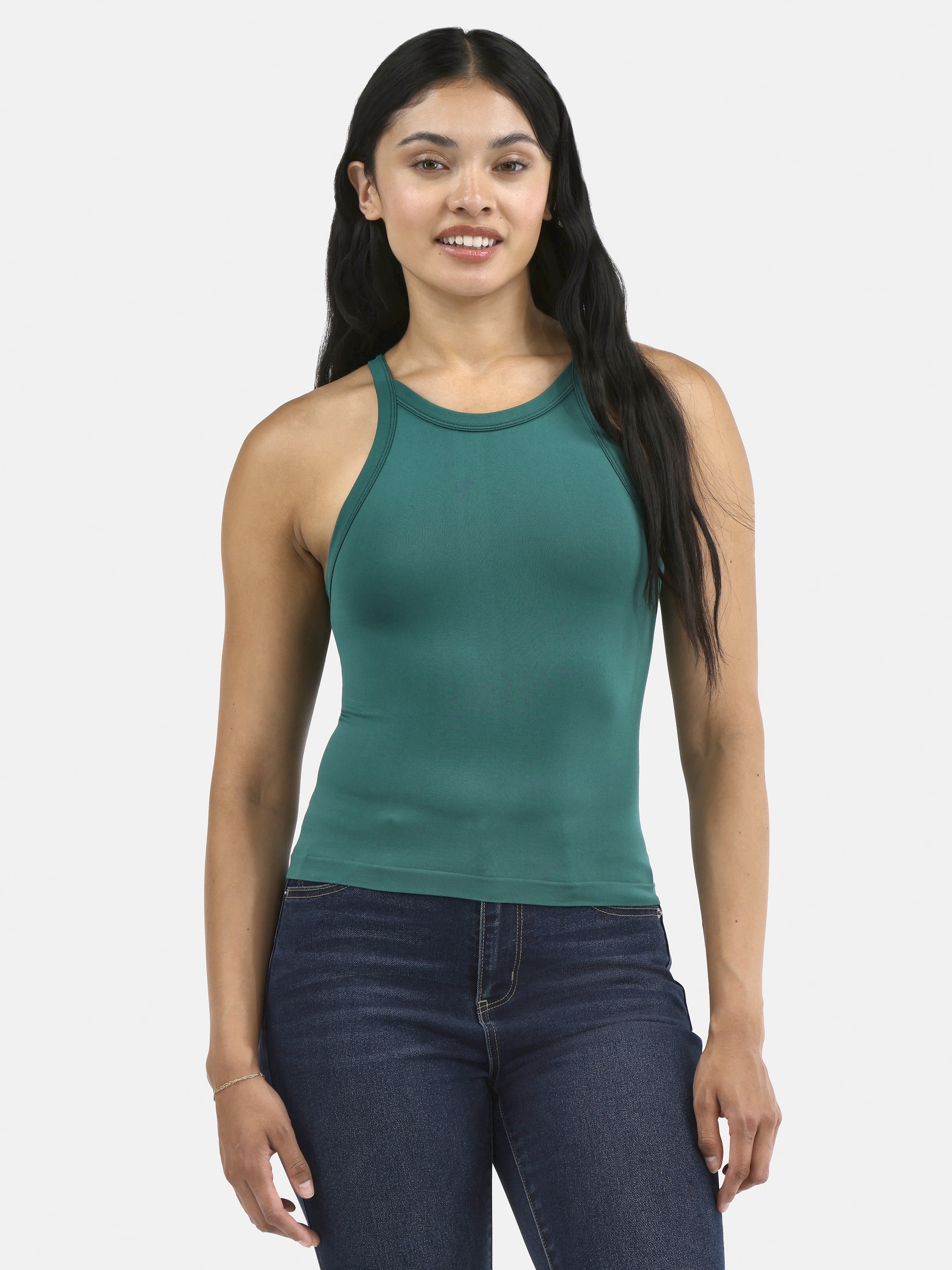 No Boundaries Women's Seamless Cropped Tank Top High Neck Sleeveless ...