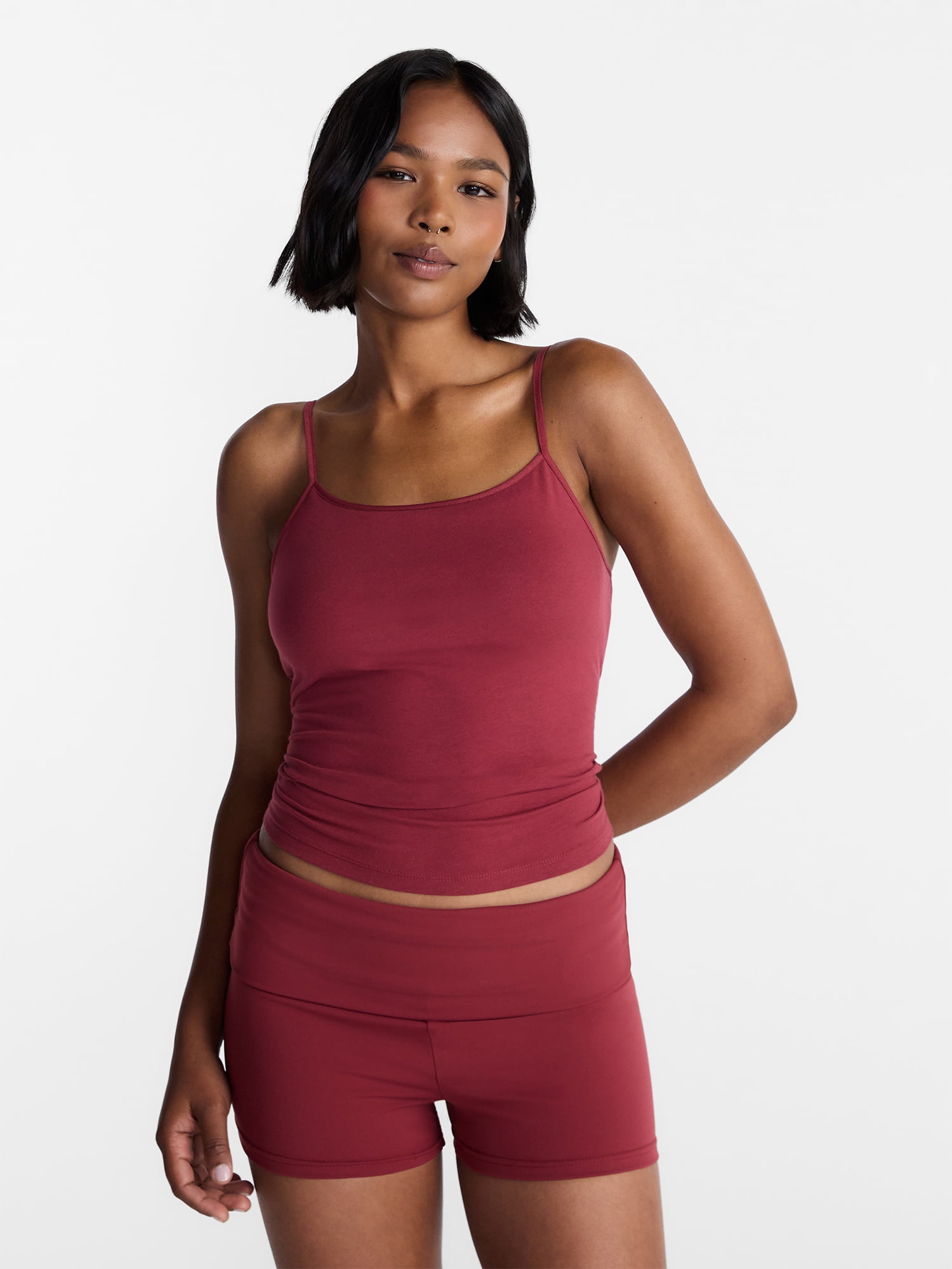 No Boundaries Cropped Cami Top with Shelf Bra, Women's XXS-XXL ...