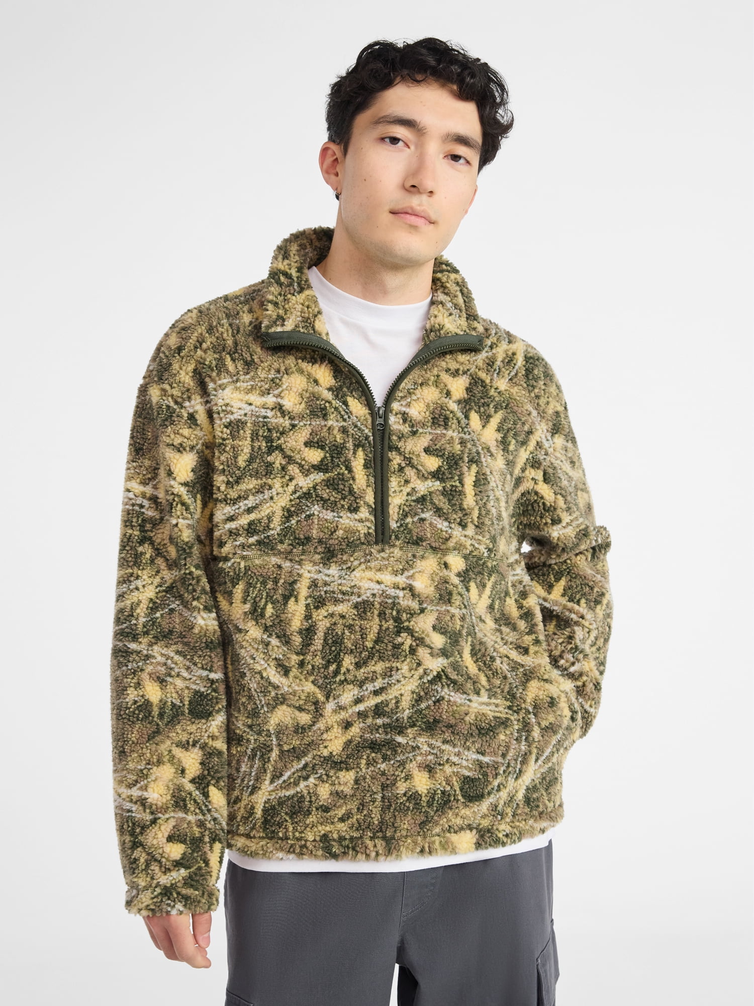 No Boundaries Faux Shearling Quarter Zip Pullover, Men’s XS-4XL ...