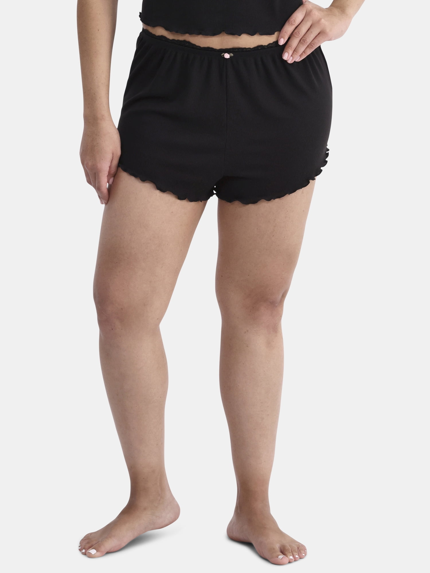 No Boundaries Ribbed Sleep Shorts with Lace Trim, Women's - Walmart.com