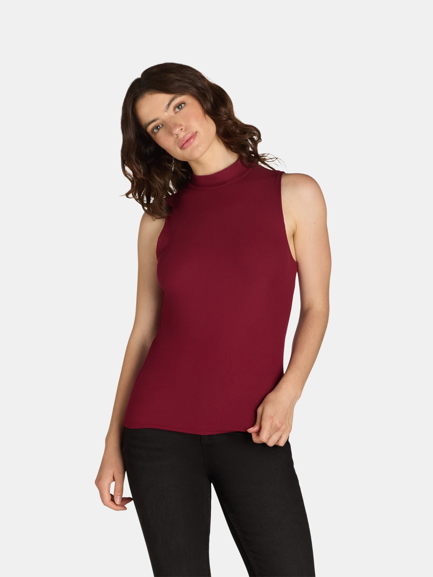 No Boundaries Sleeveless Mock Neck Top, Women’s - Walmart.com